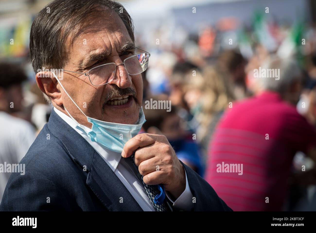 Ignazio La Russa waits for the beginning of the demonstration of the ...