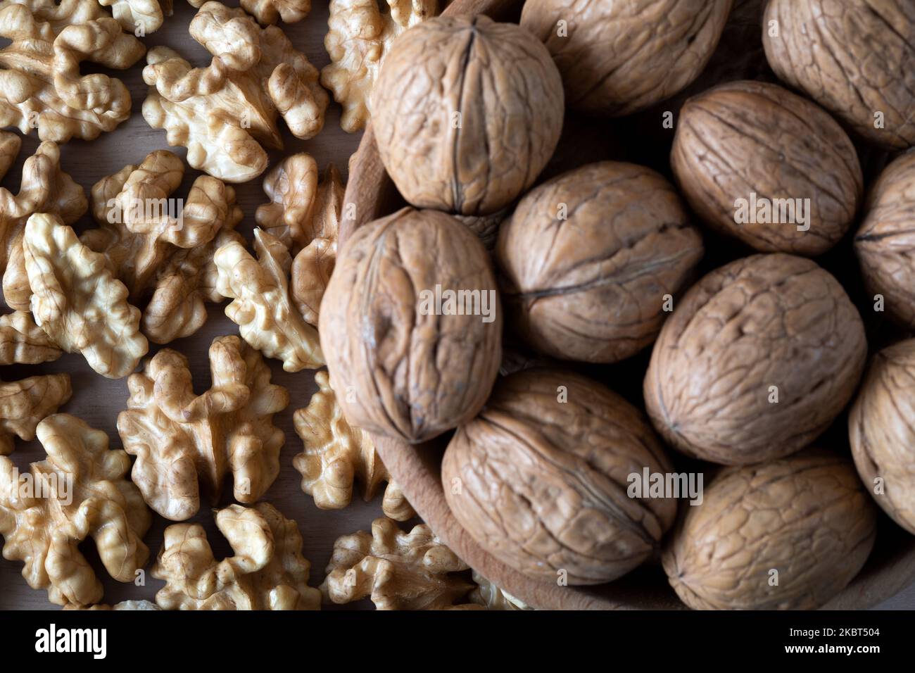 Shelled and peeled walnuts together, top view Stock Photo - Alamy
