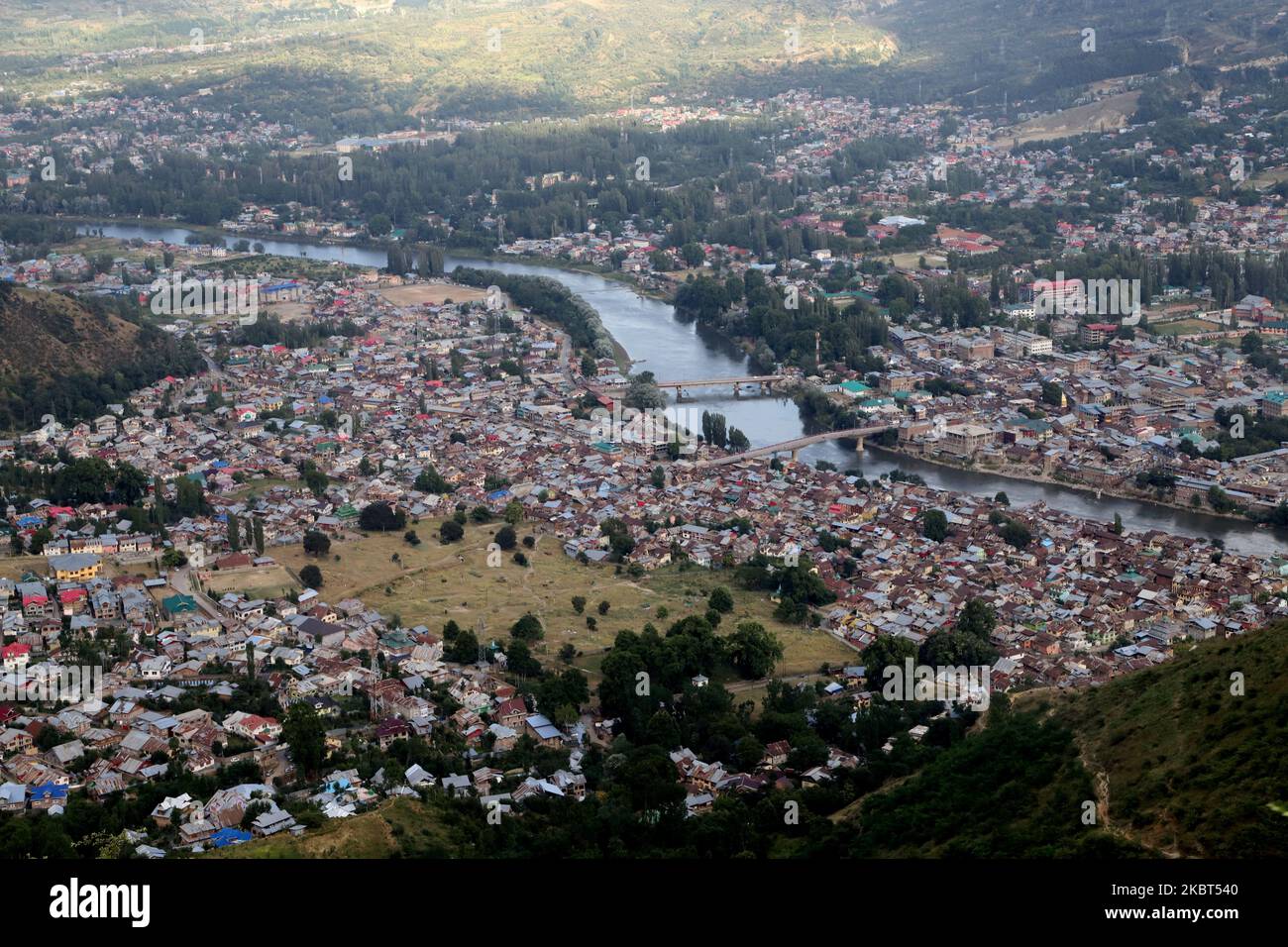 Aerial view of Baramulla town, in north Kashmir's Baramulla District ...