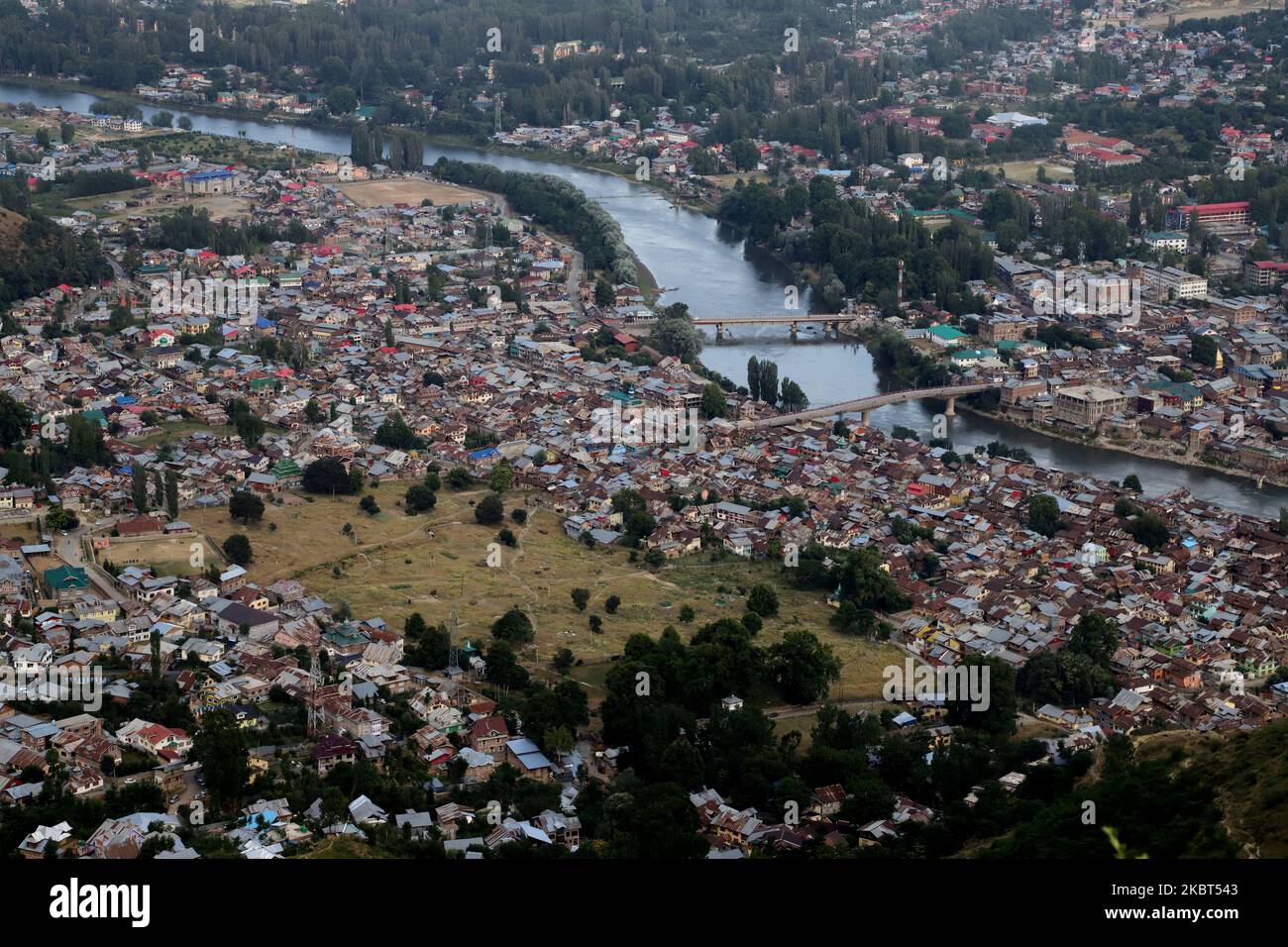Aerial view of Baramulla town, in north Kashmir's Baramulla District ...