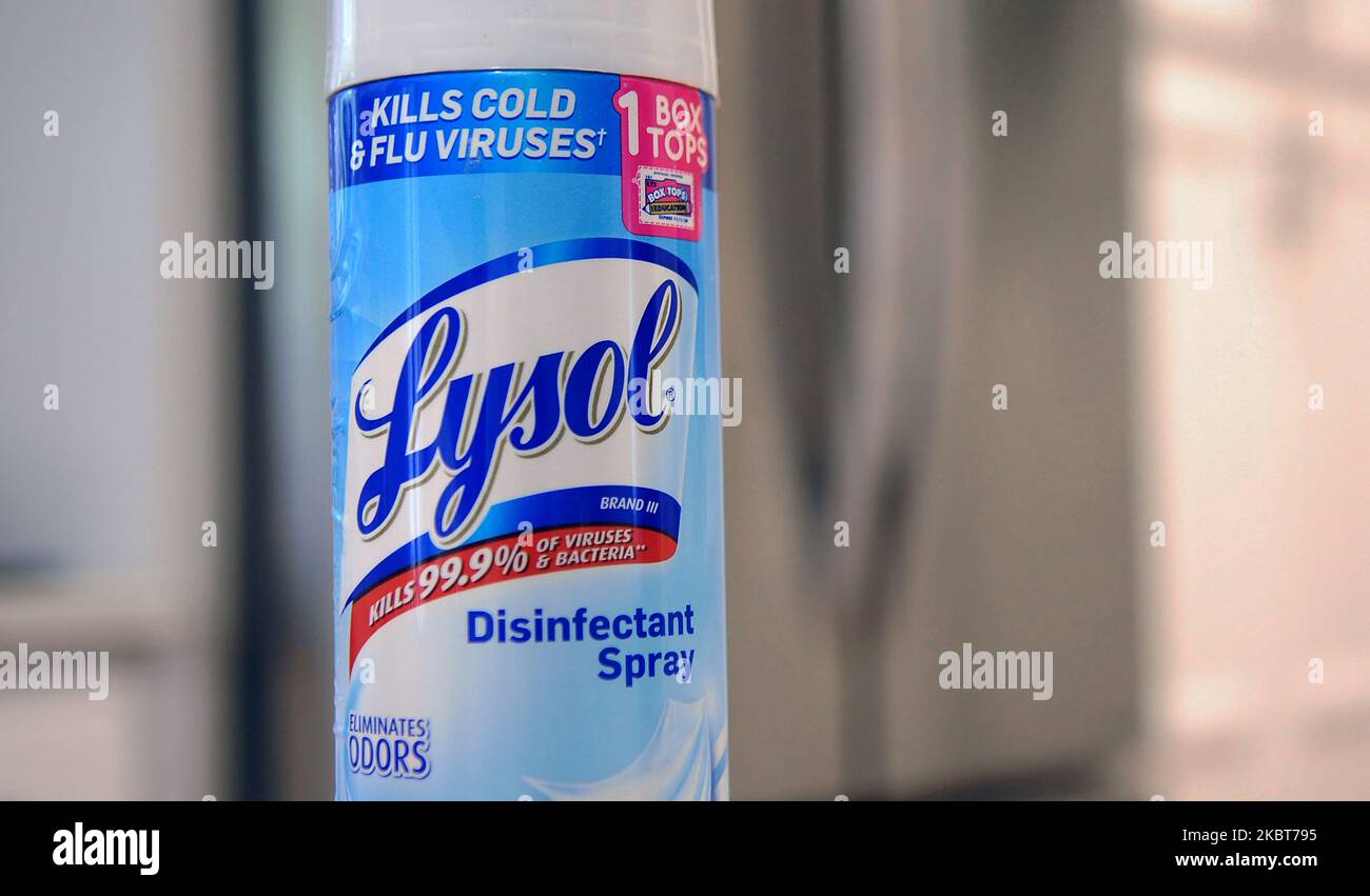 A can of Lysol disinfectant spray is seen in this photo illustration on ...