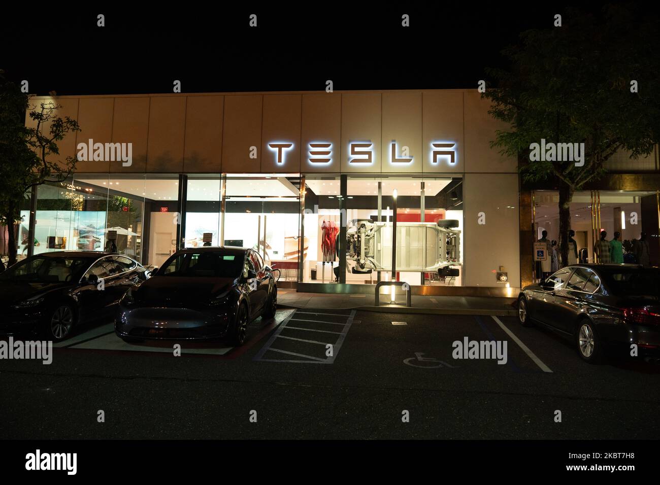 A view of Tesla dealership in Queens, New York, USA., on July 4, 2020 ...