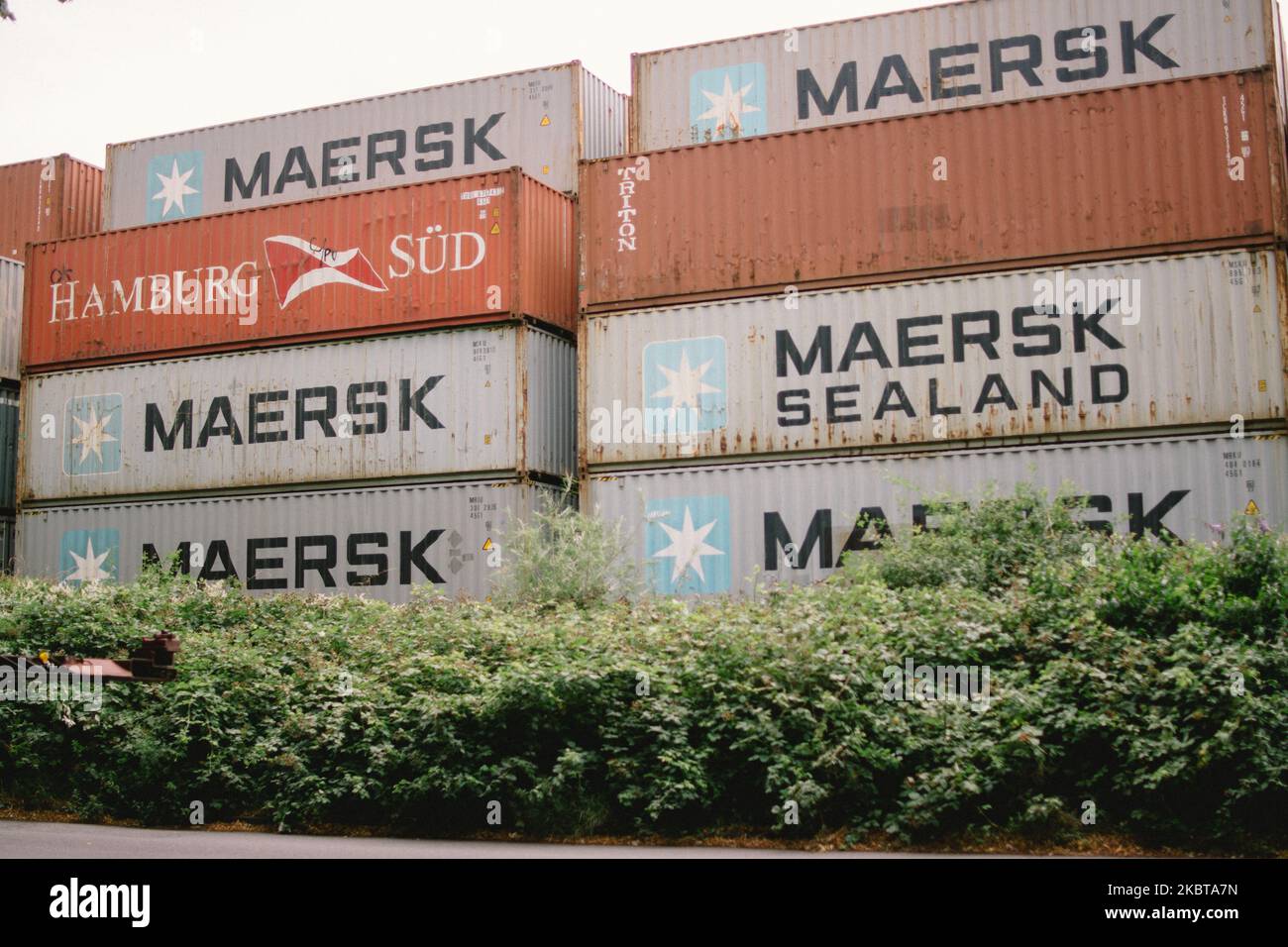 Containers are seen stacked up in the port of Cologne, Germany, on July ...