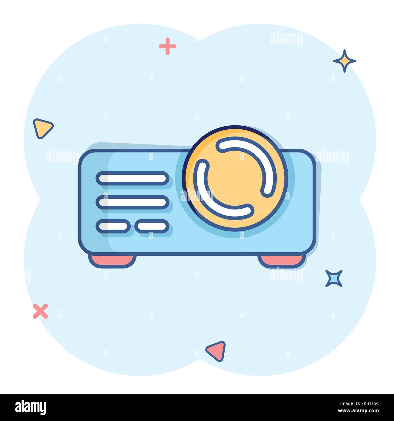 Video projector sign icon in comic style. Cinema presentation device ...
