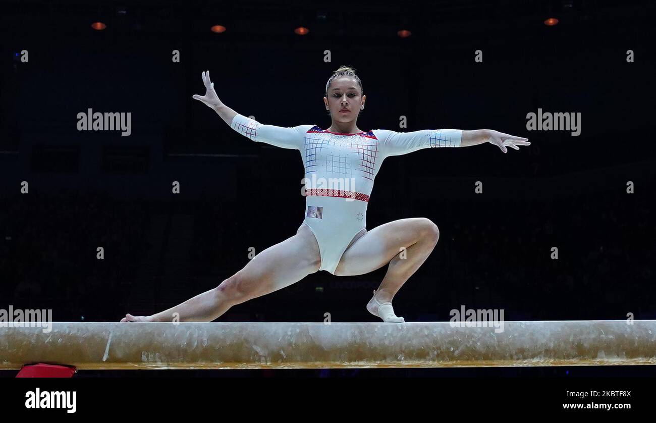 France's Carolann Heduit performs on the beam during day six of the FIG ...