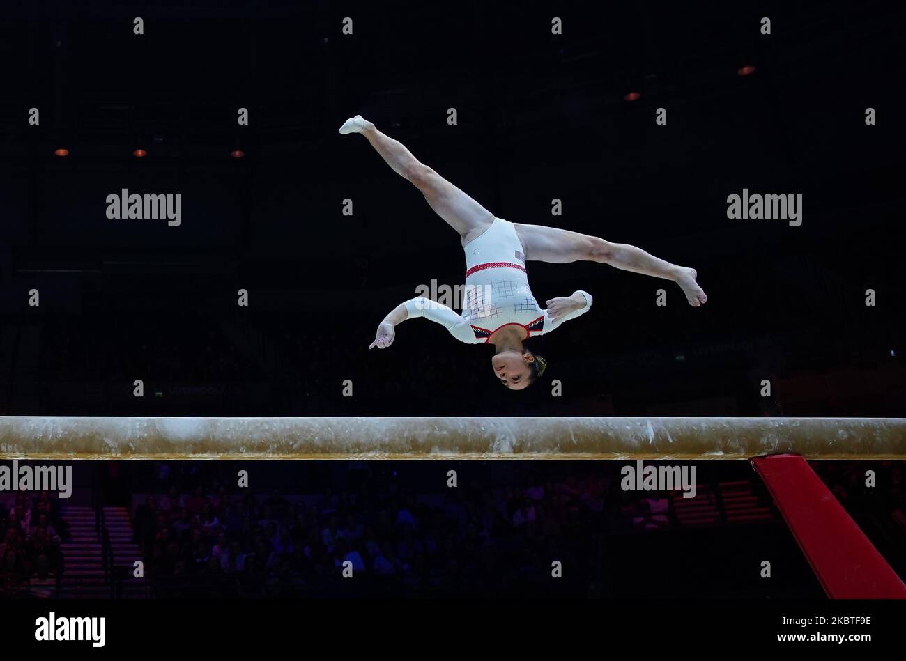 France's Carolann Heduit performs on the beam during day six of the FIG ...