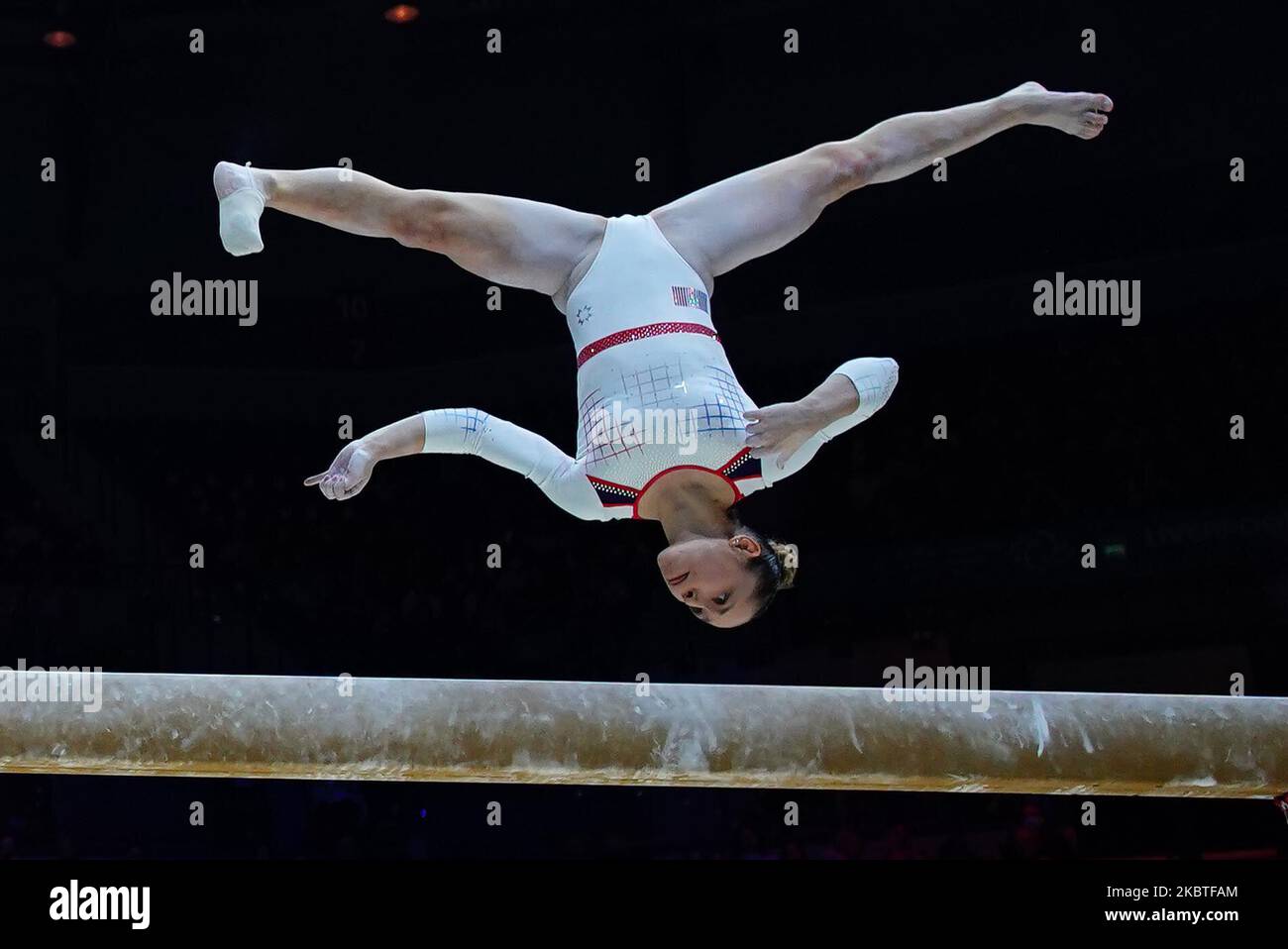 France's Carolann Heduit performs on the beam during day six of the FIG ...