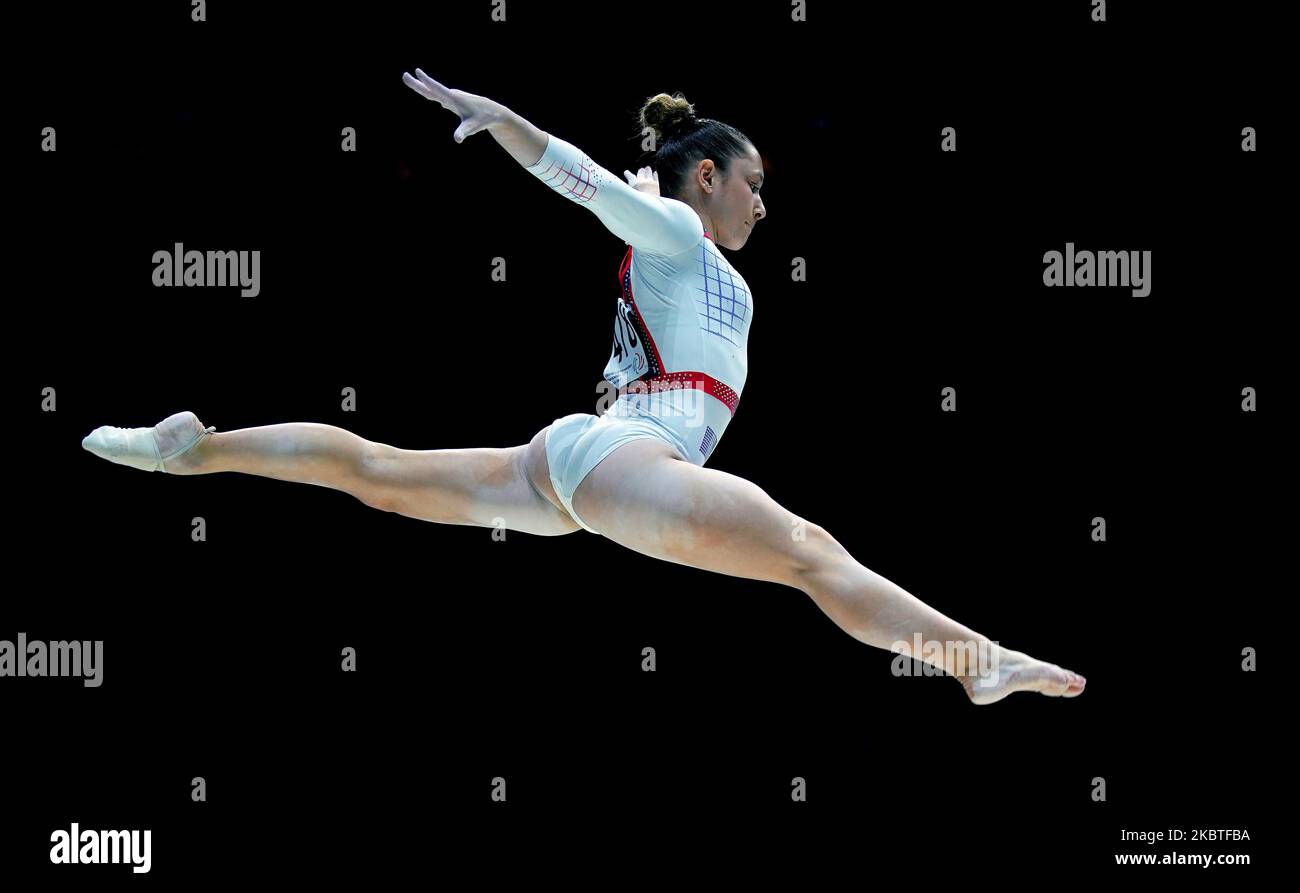 France's Carolann Heduit performs on the beam during day six of the FIG ...
