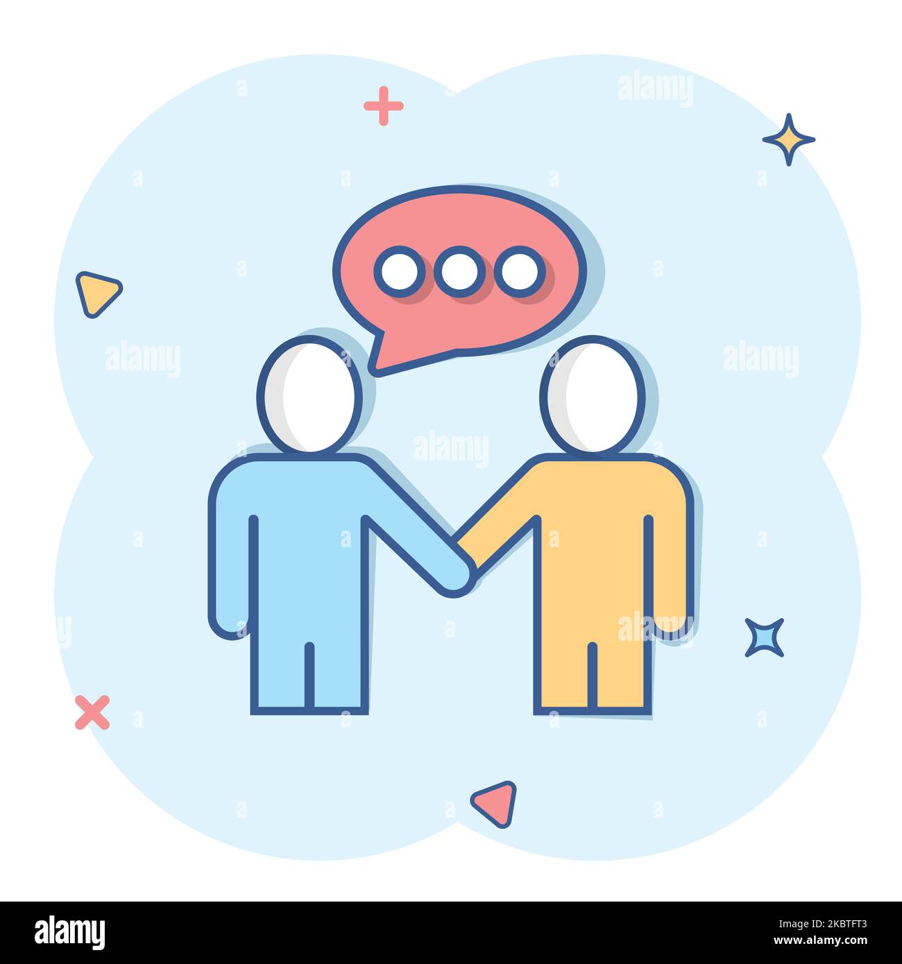 Greetings gesture icon in comic style. People handshake cartoon vector ...