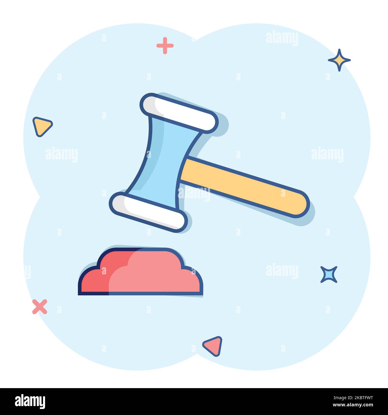 Auction hammer icon in comic style. Court sign cartoon vector ...