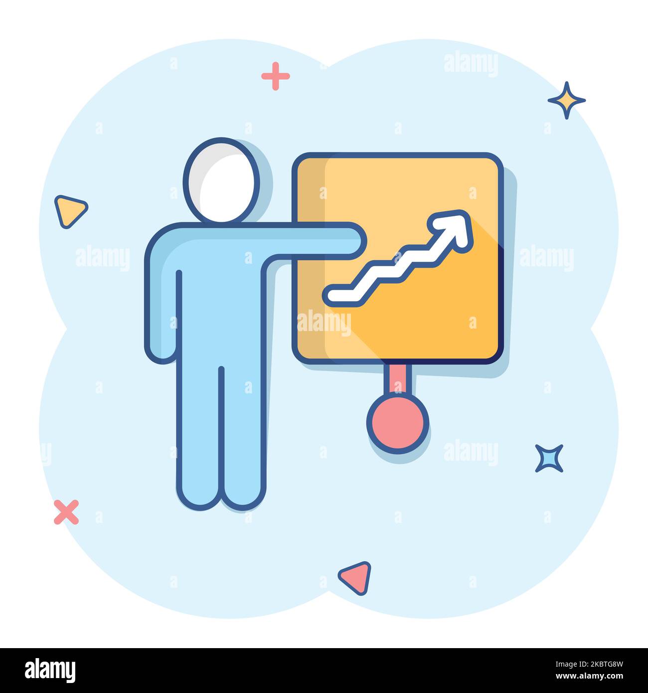 People with growth arrow icon in comic style. Work strategy cartoon ...