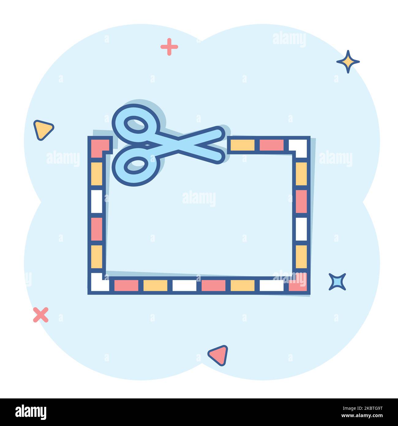 Coupon cut lines icon in comic style. Scissors snip cartoon sign vector ...