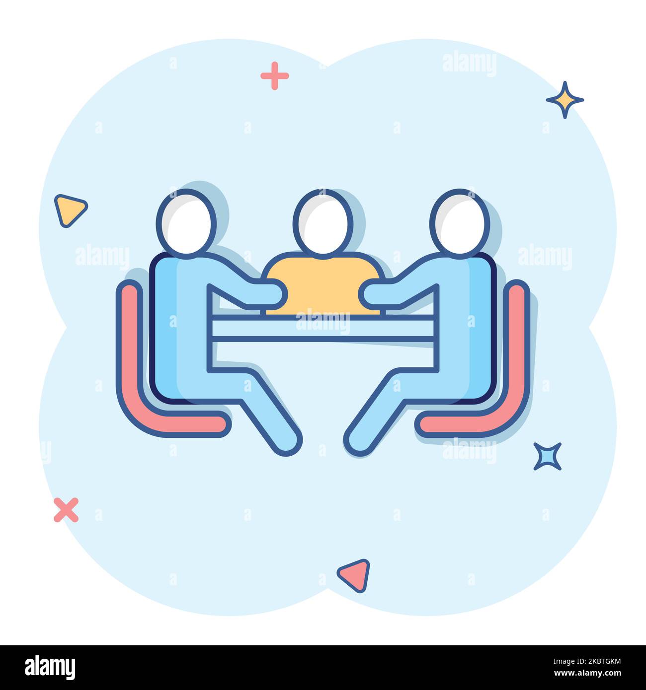 People with table icon in comic style. Teamwork conference cartoon ...