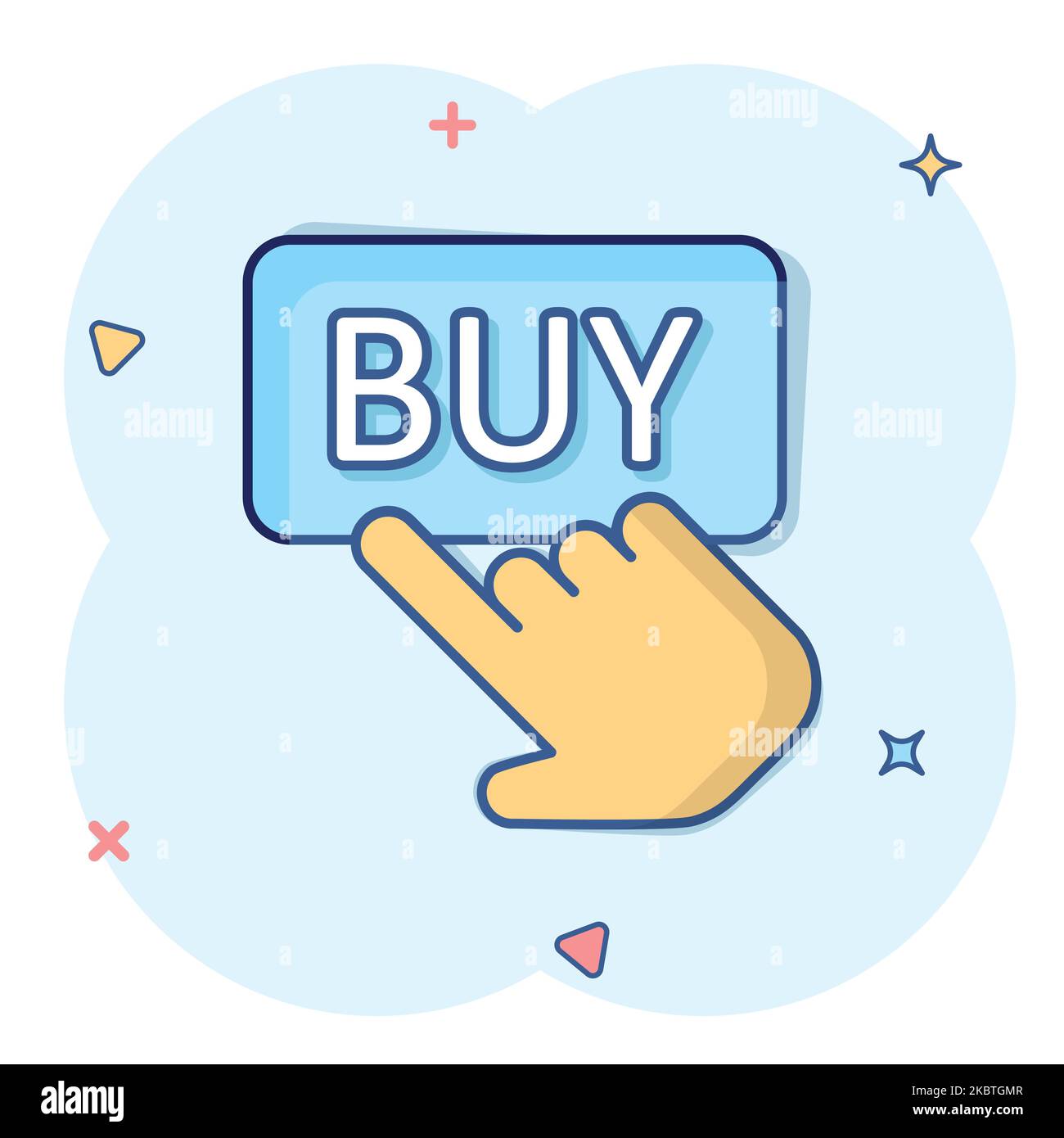 Buy shop icon in comic style. Finger cursor cartoon vector illustration ...