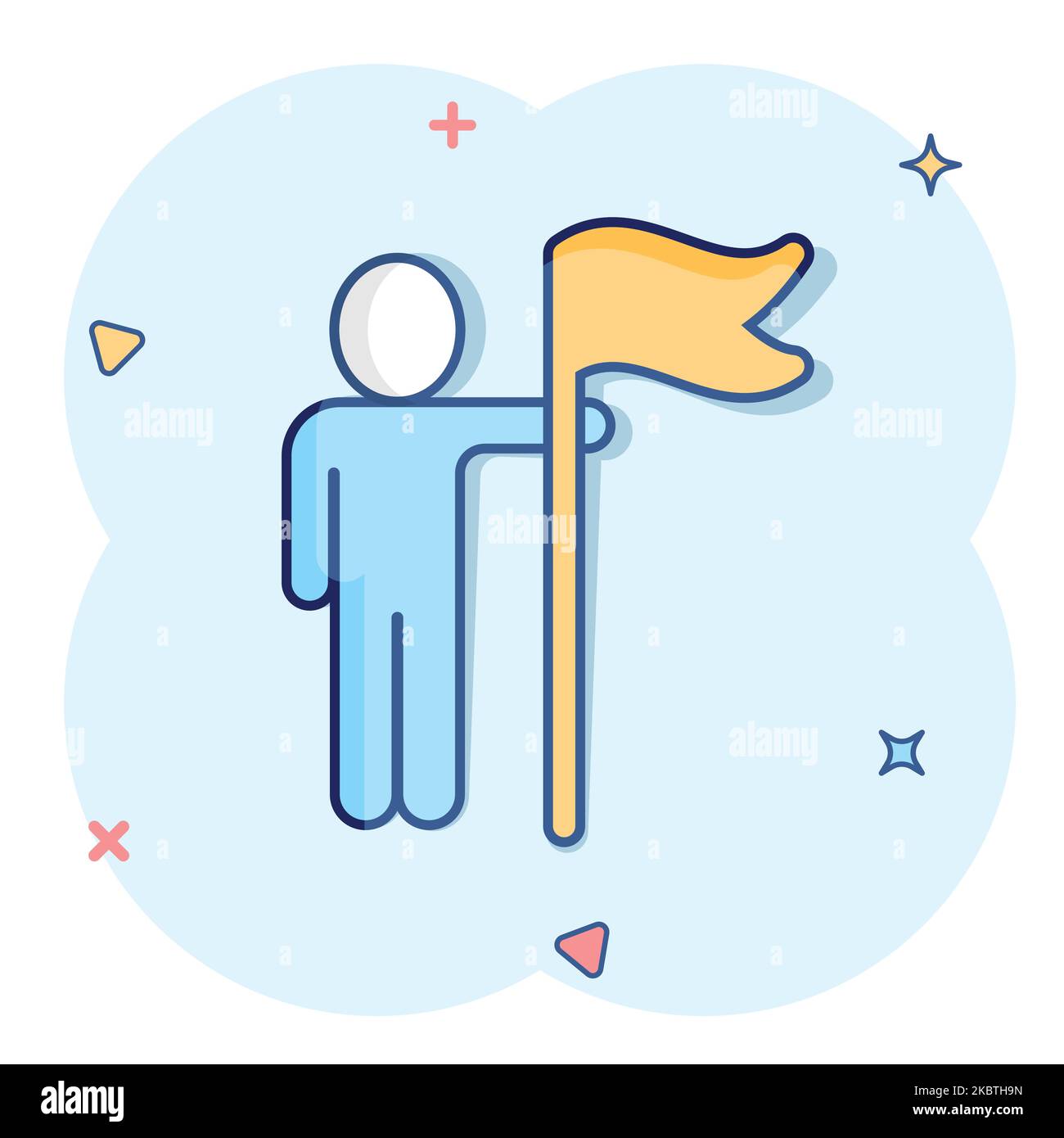 People with flag icon in comic style. Victory cartoon vector ...