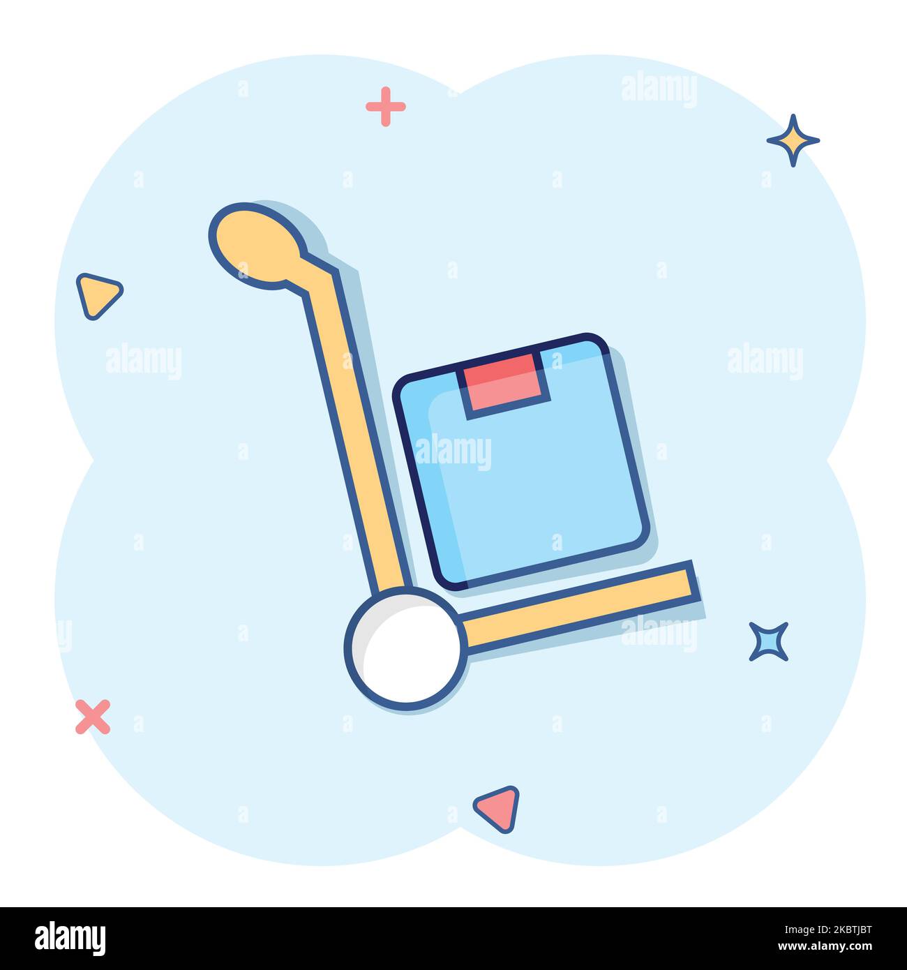 Cargo trolley icon in comic style. Delivery box cartoon vector ...