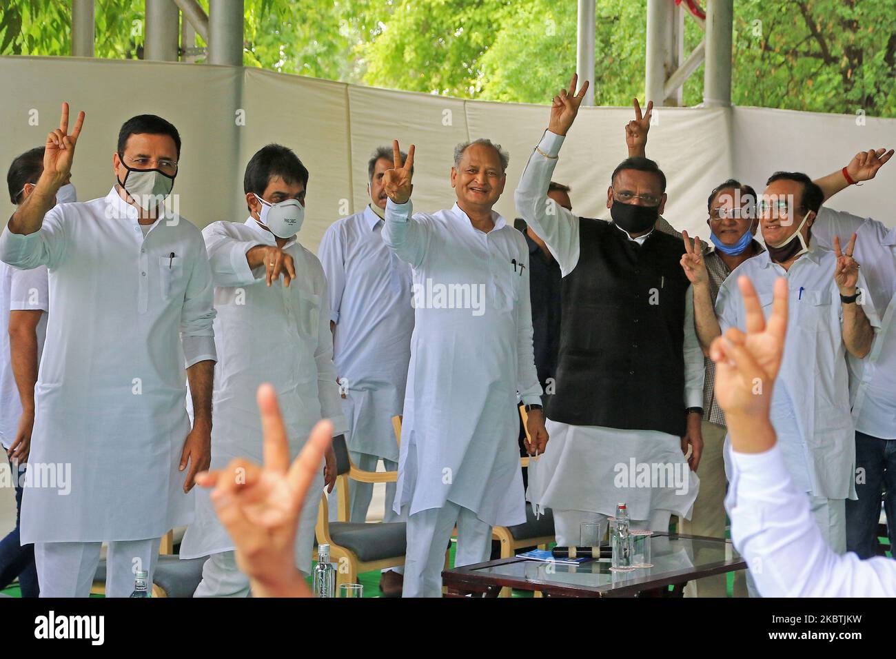 Venugopal flashes victory sign hi-res stock photography and images - Alamy