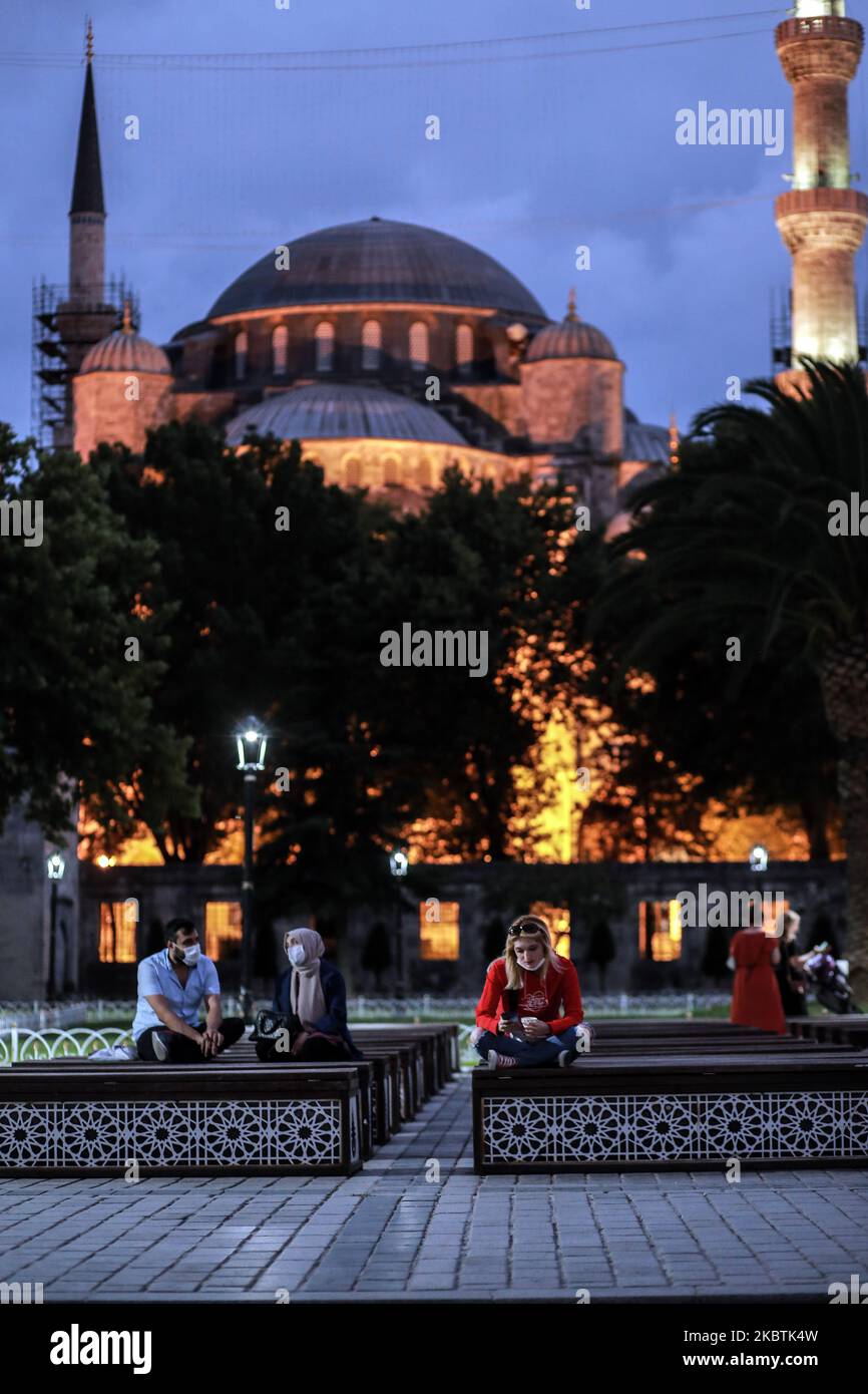 Turkish citizens take videos of the azan of Morocco from the Aya Sofia ...
