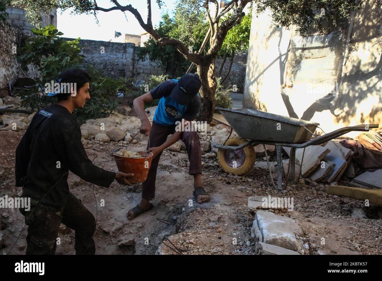 With simple tools, a man displaced from Damascus, Syria, on June 12 ...