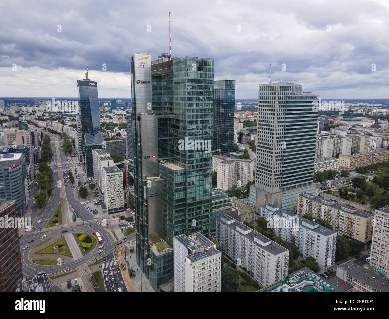 The Rondo 1 tower with an Ernst and Young logo is seen in central ...