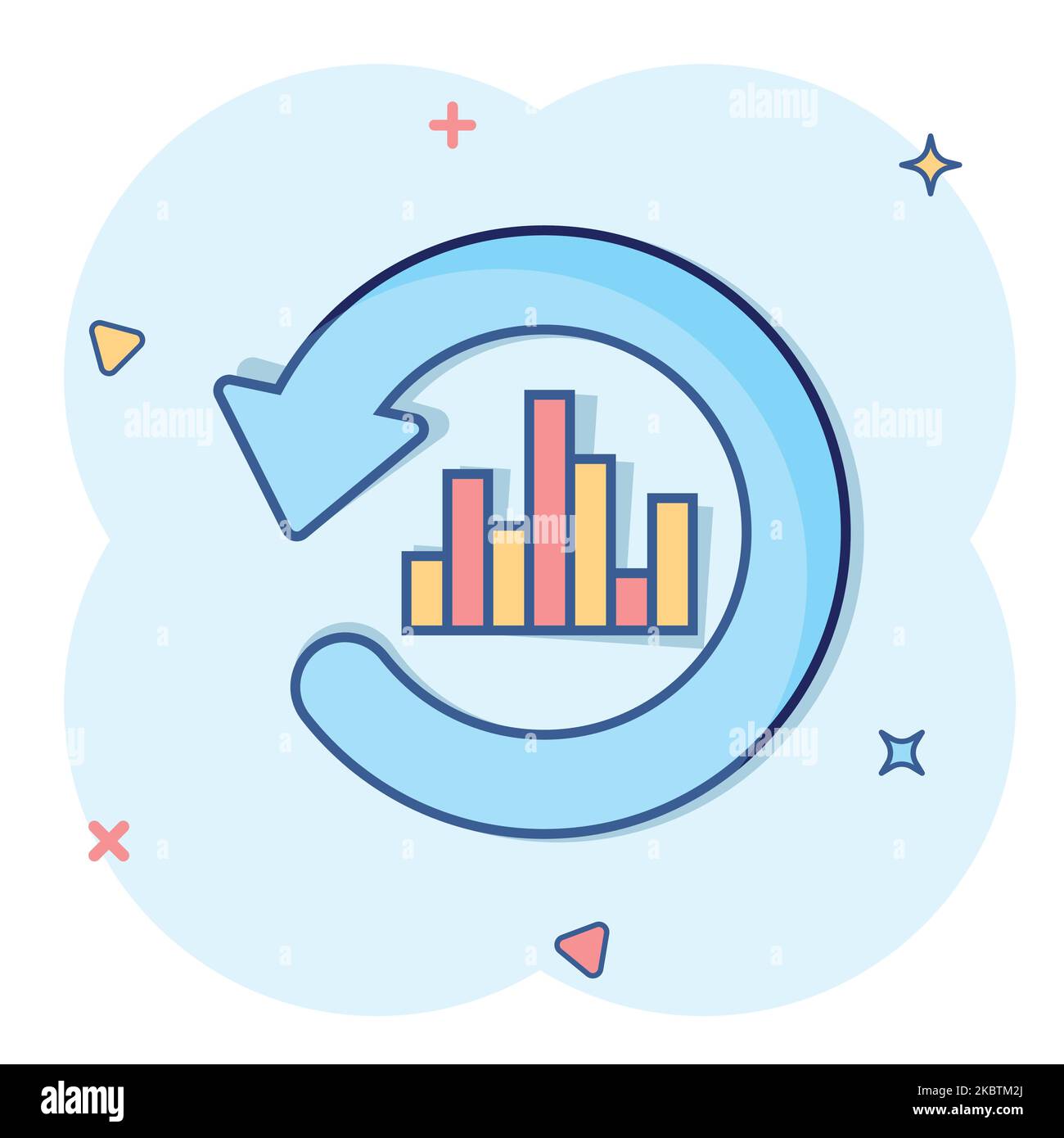Growing bar graph icon in comic style. Increase arrow cartoon vector ...