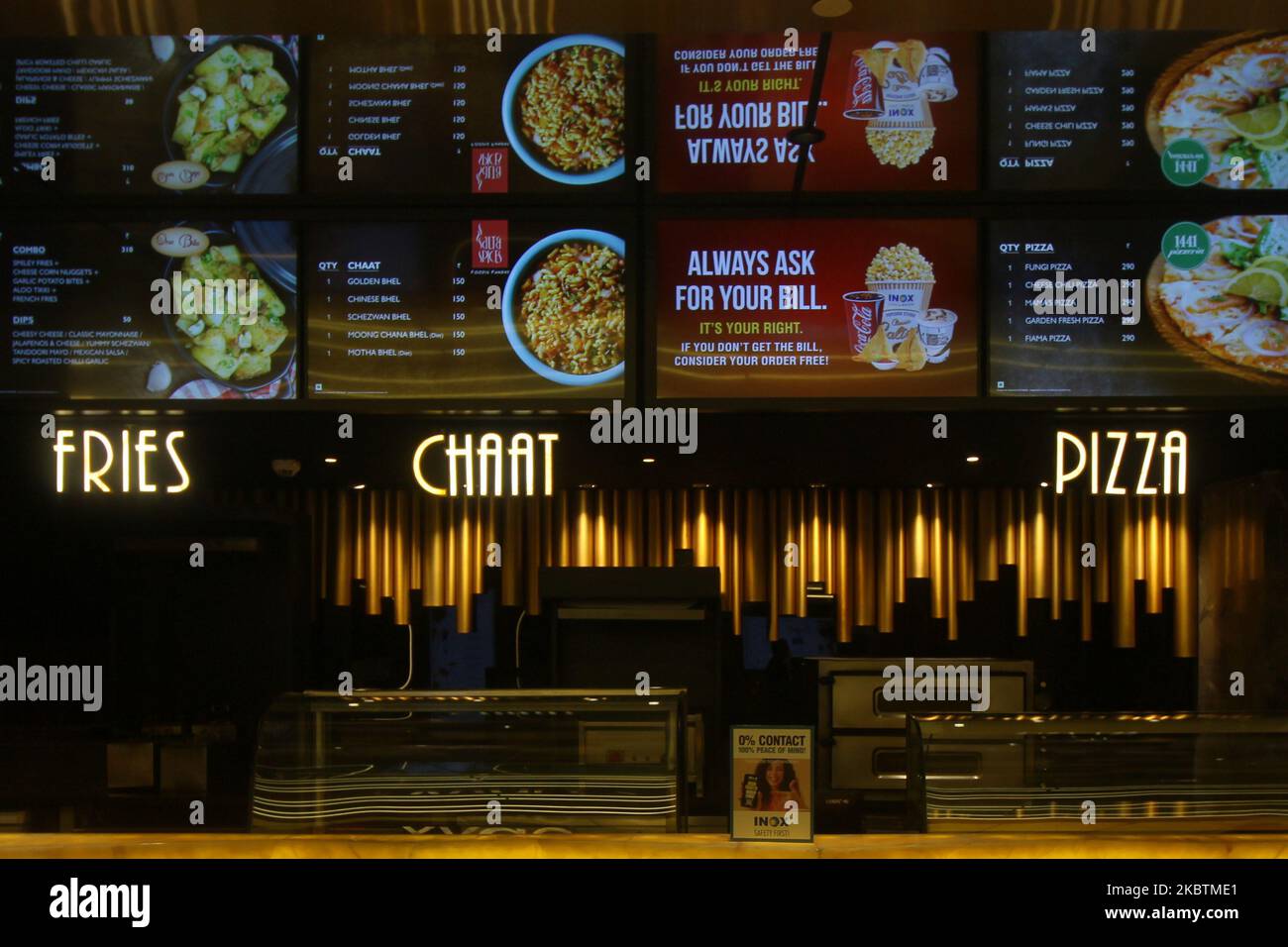 Empty food counters of a multiplex are pictured as the spread of the ...