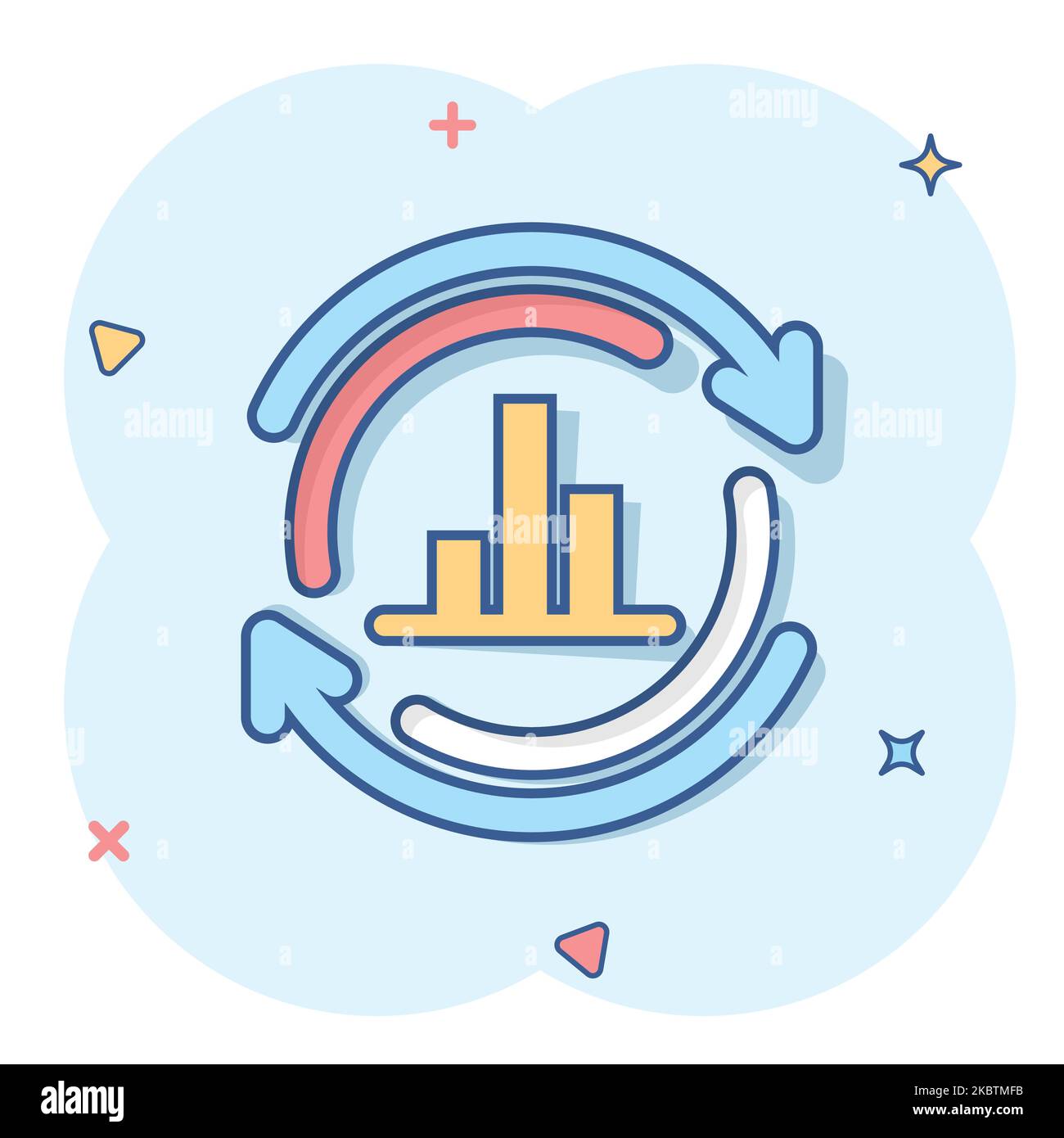 Growing bar graph icon in comic style. Increase arrow cartoon vector ...