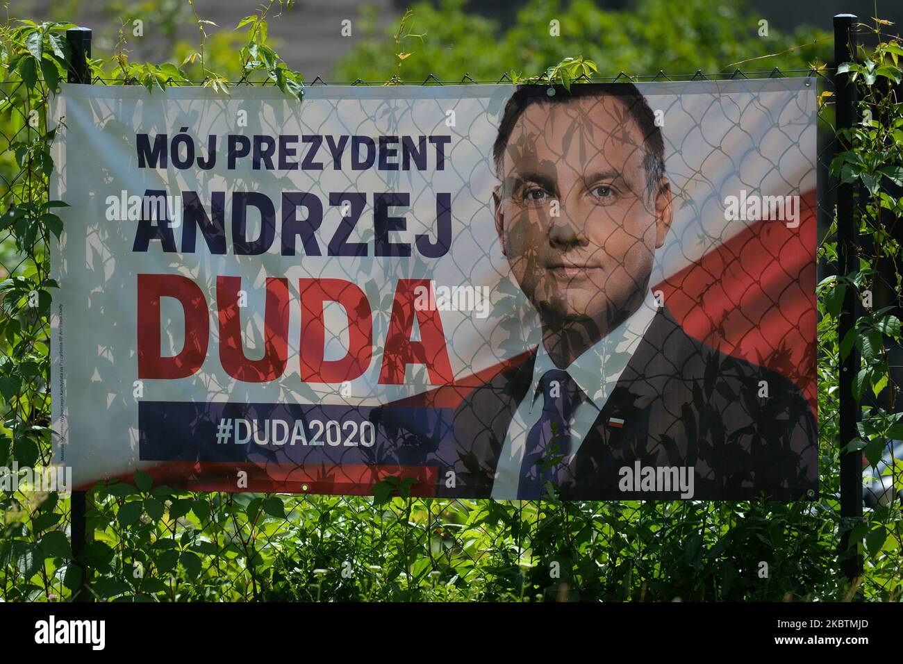 An official election banner of Andrzej Duda, the re-elected President ...