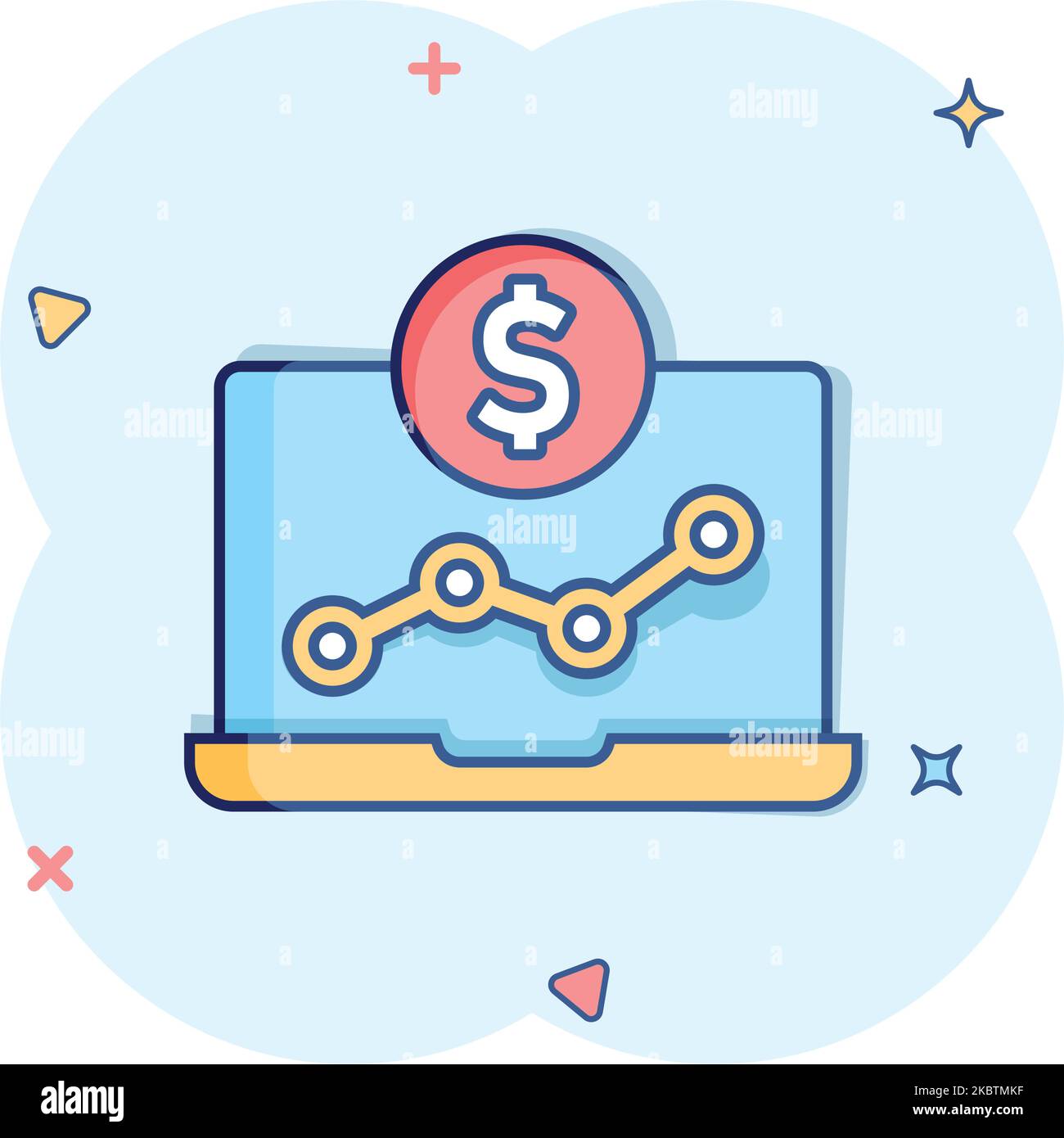 Laptop computer chart icon in comic style. Money diagram cartoon vector ...