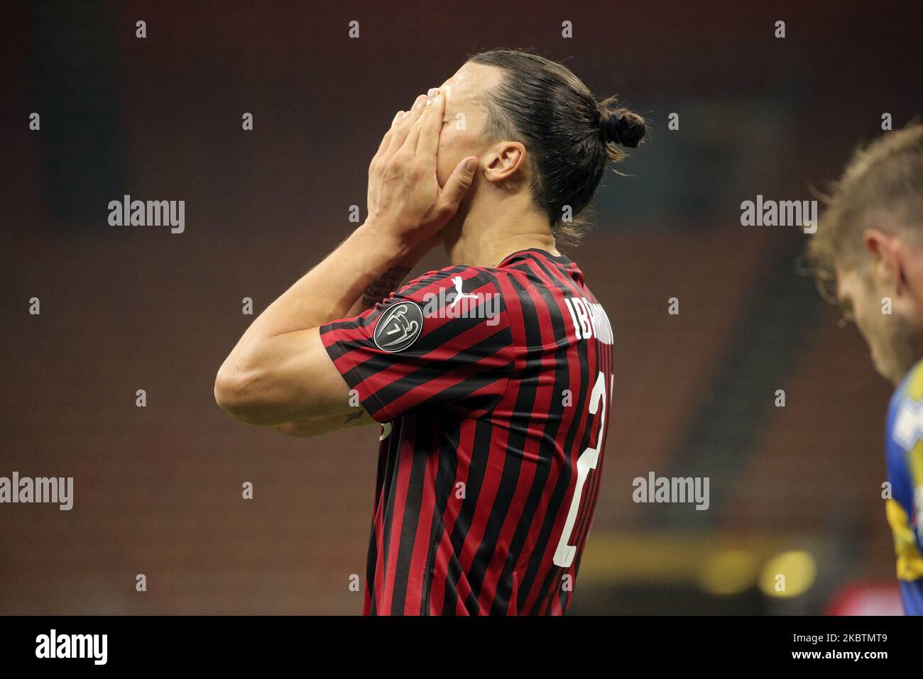Zlatan Ibrahimovic of AC Milan reacts to a missed chance during the ...