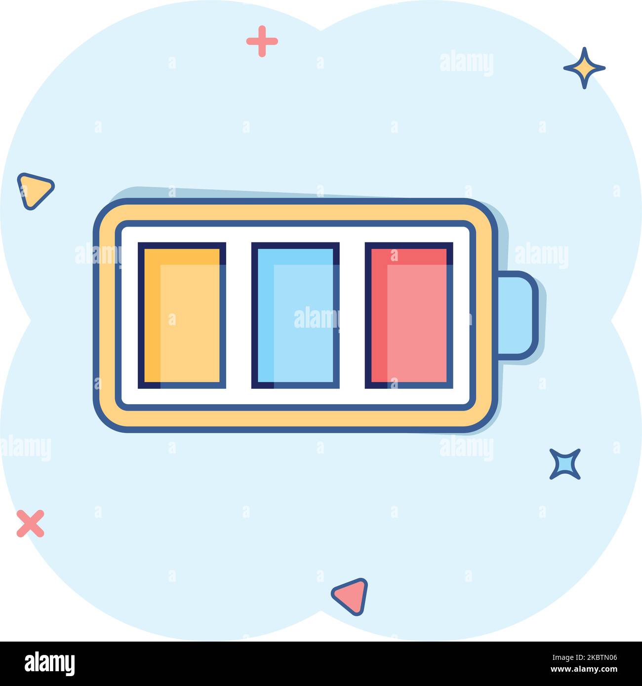 Battery charge icon in comic style. Power level cartoon vector ...