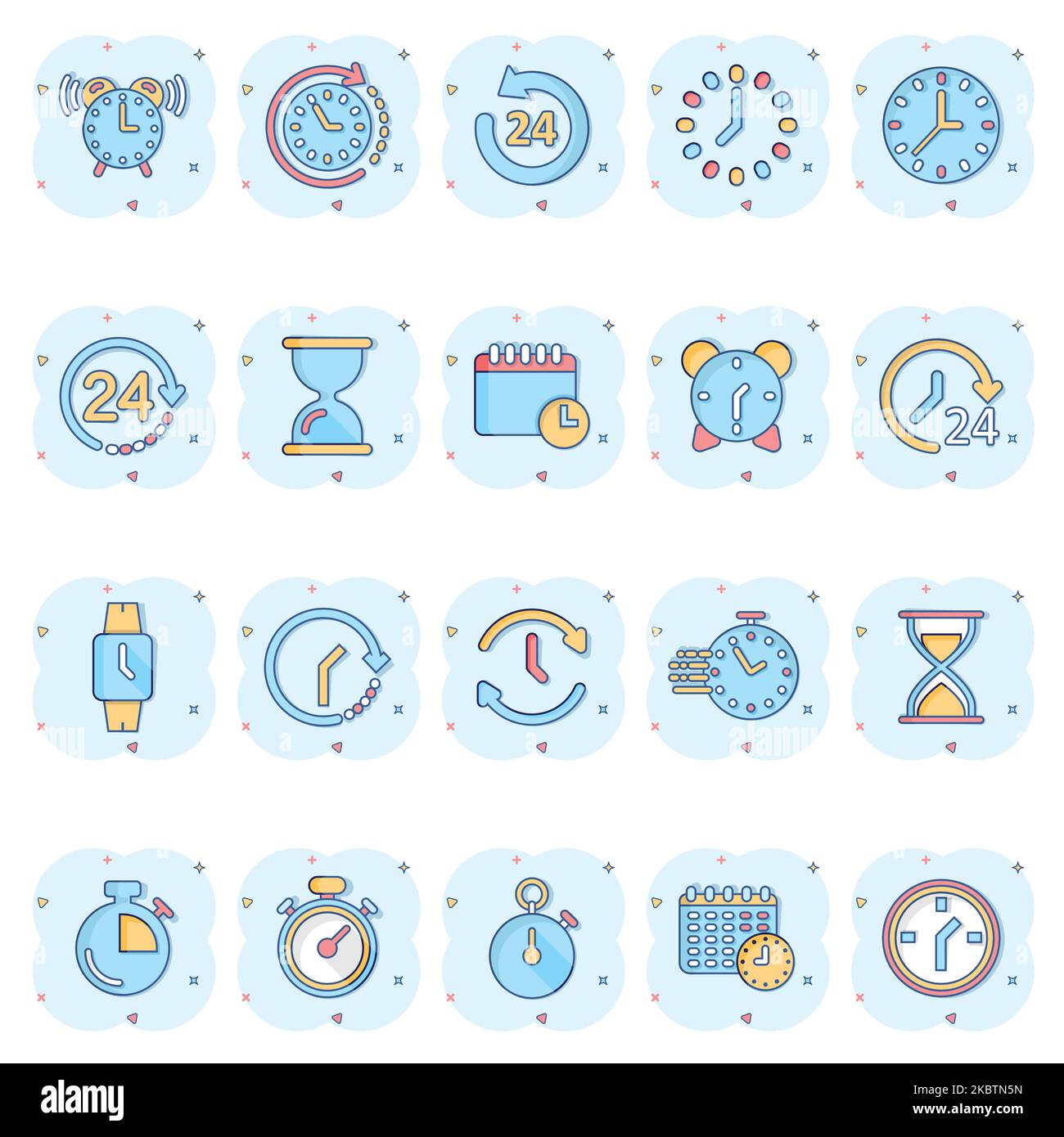 Time icon set in comic style. Agenda clock cartoon vector illustration ...