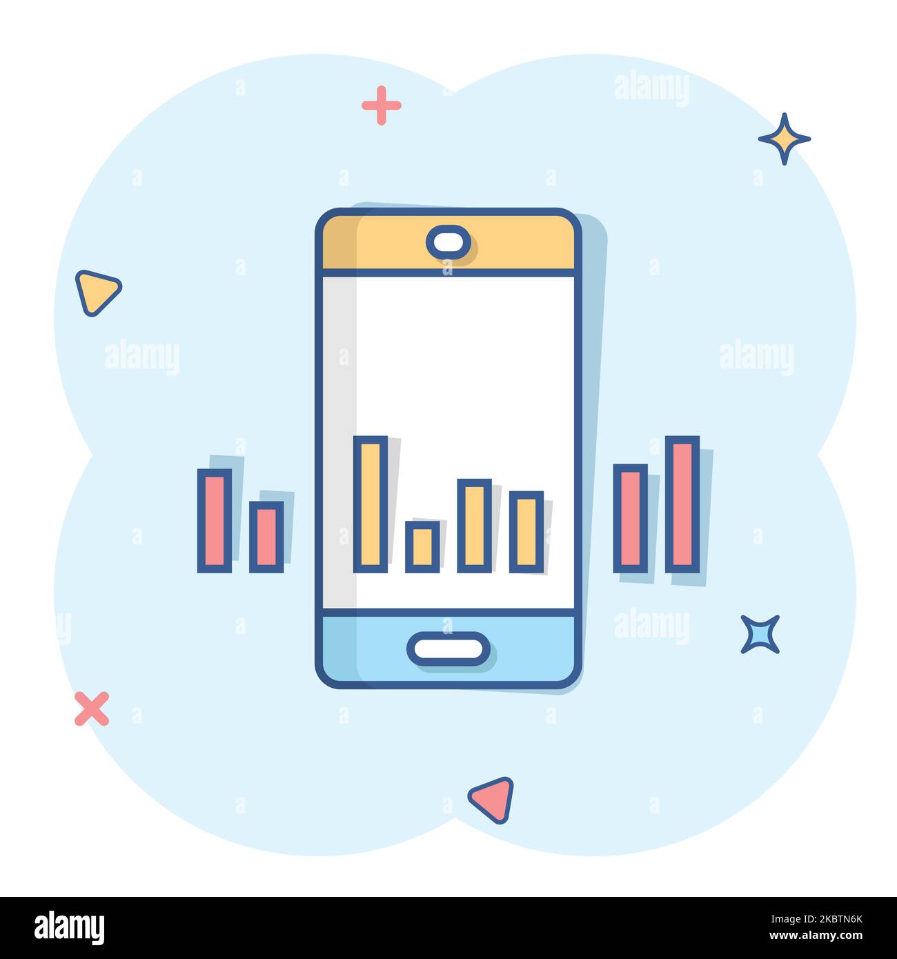 Phone diagram icon in comic style. Smartphone growth statistic cartoon ...