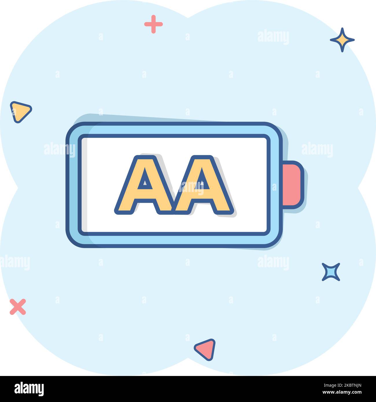 AA battery icon in comic style. Power level cartoon vector illustration ...