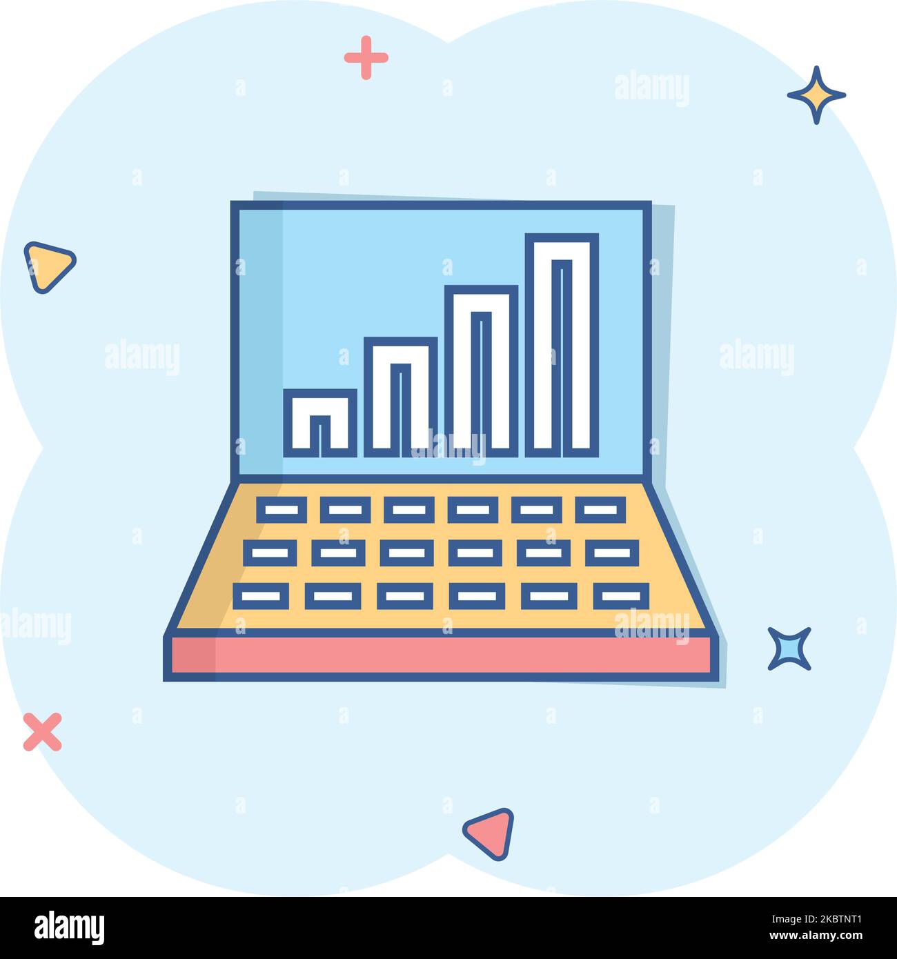 Laptop chart icon in comic style. SEO data cartoon vector illustration ...