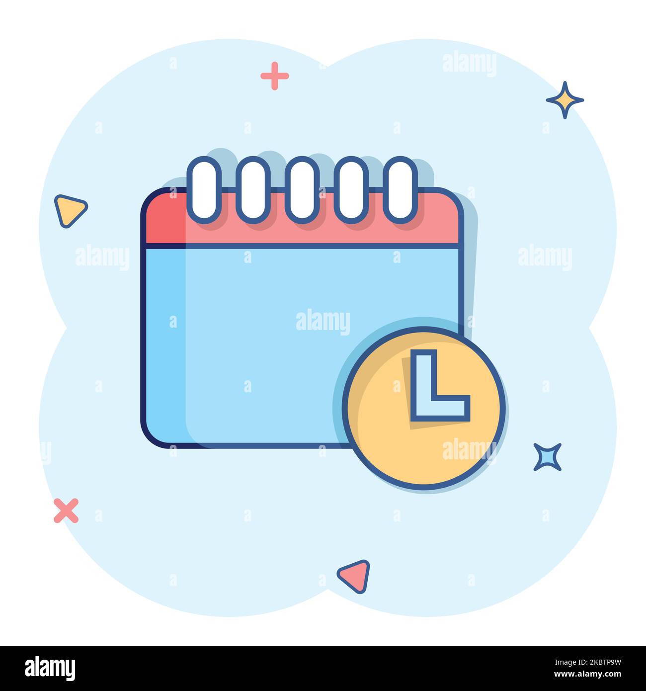 Calendar with clock icon in comic style. Agenda cartoon vector ...