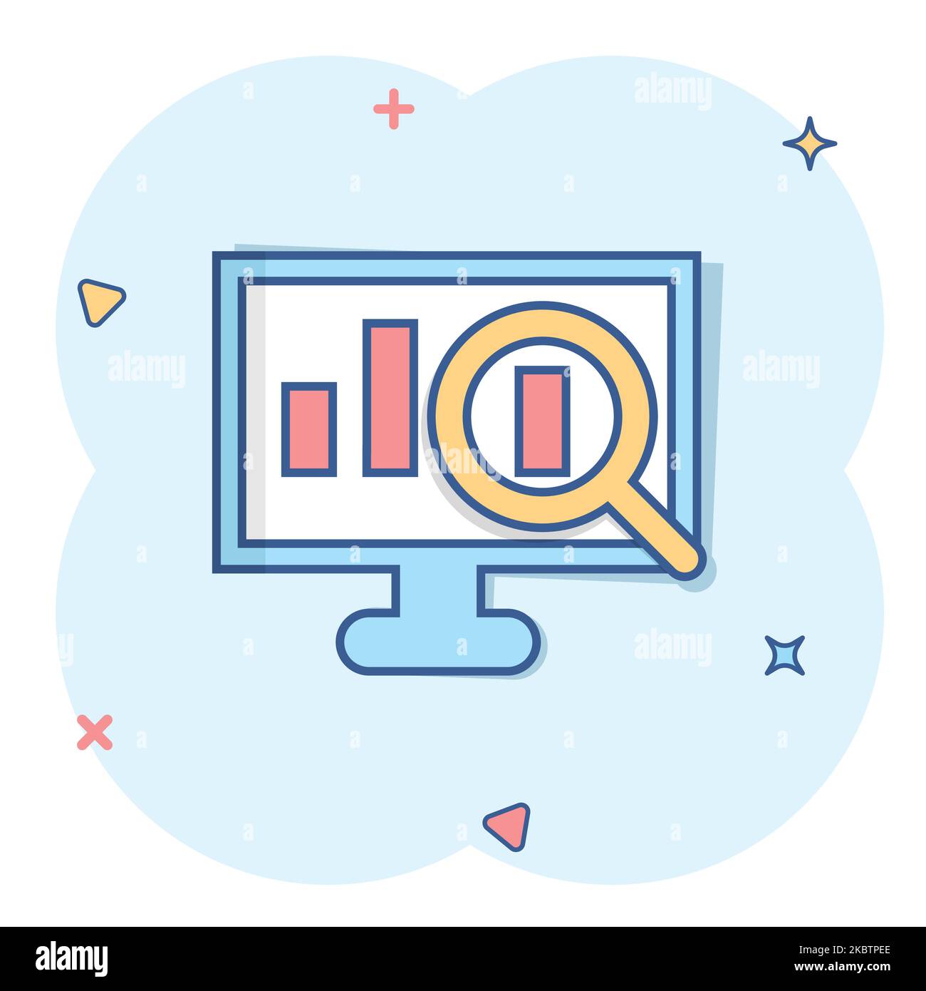 Website analytics icon in comic style. SEO data cartoon vector ...