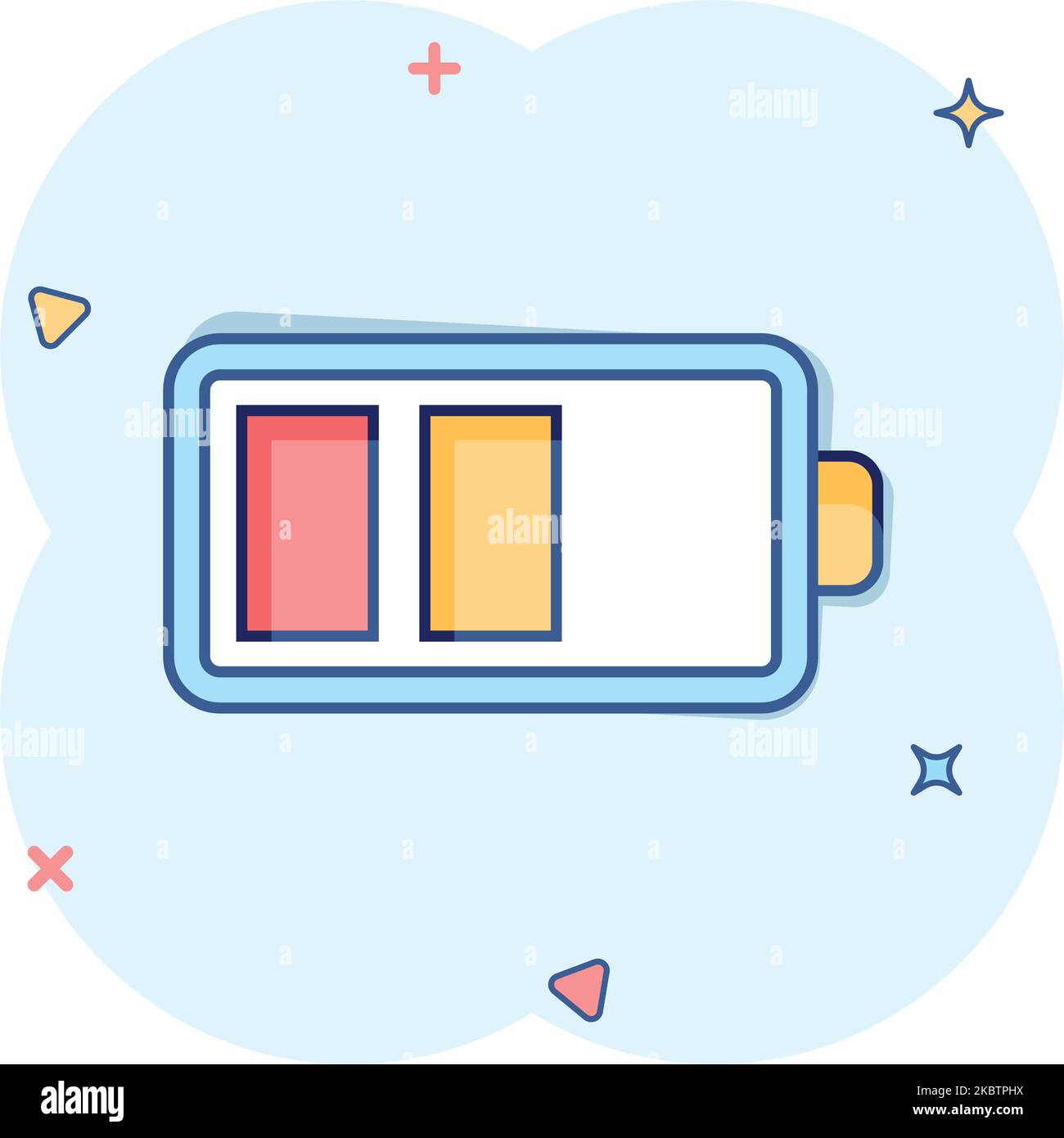 Battery charge icon in comic style. Power level cartoon vector ...