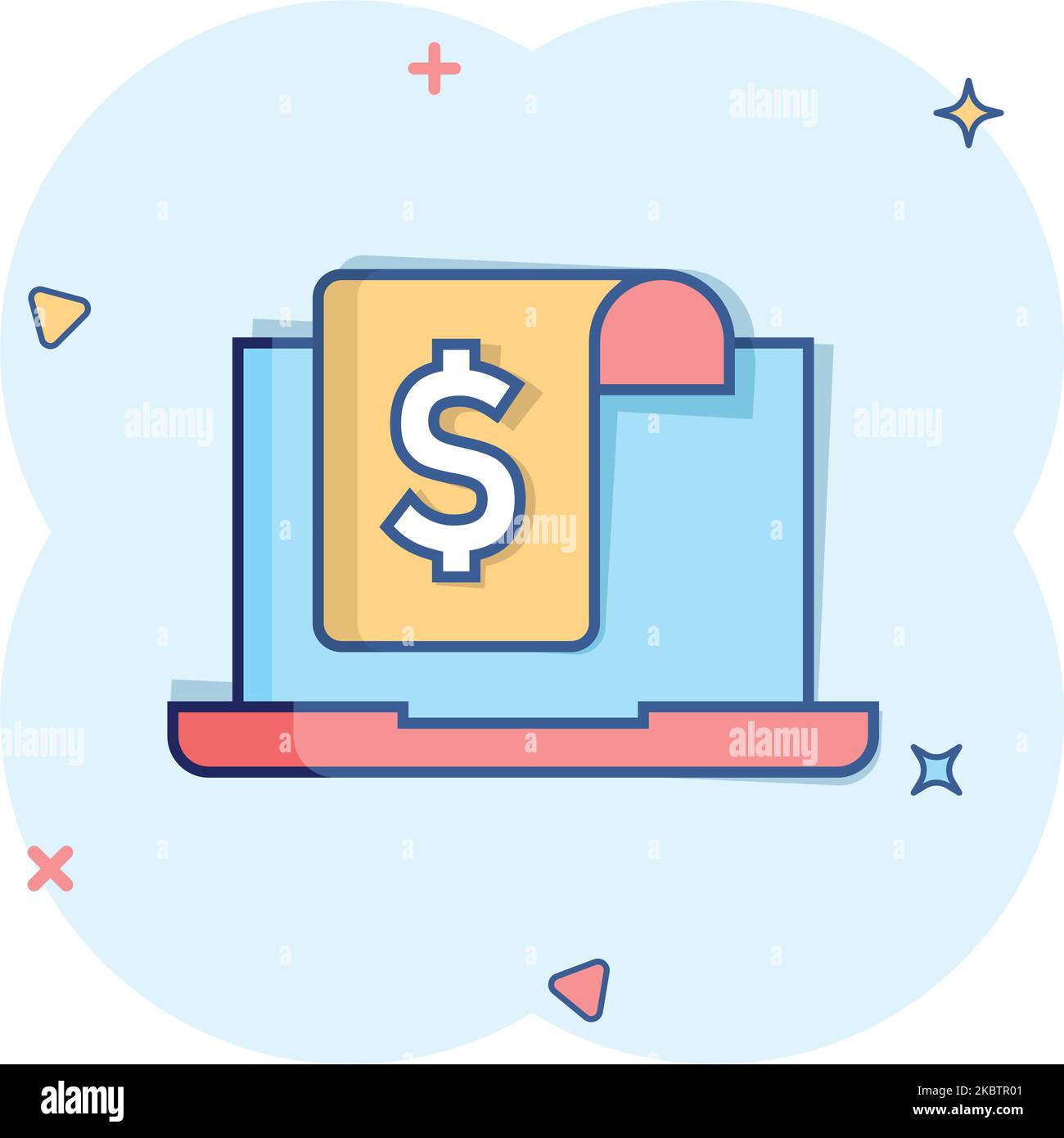 Laptop with money icon in comic style. Computer dollar cartoon vector ...