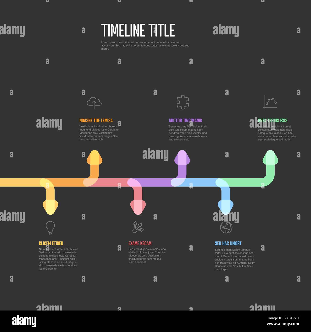 Vector dark Infographic Company Milestones Timeline Template. Colored ...