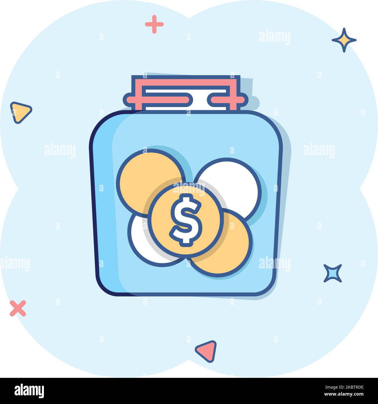 Money box icon in comic style. Coin jar container cartoon vector ...