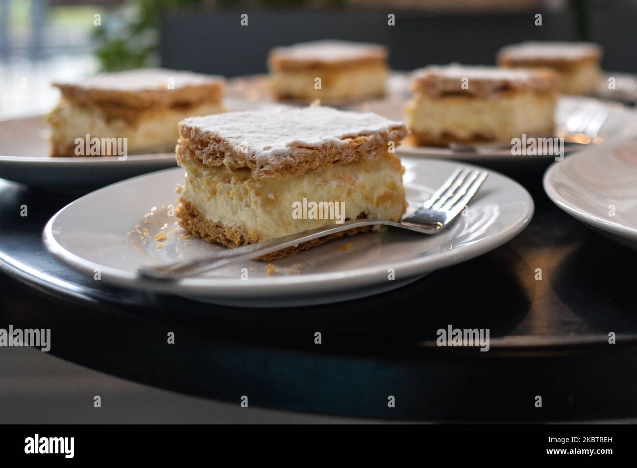A set of traditional 'Kremowka' - a Polish type of cream pie, ready to ...