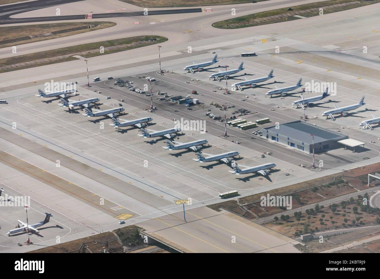 Grounded fleet of Aegean Airlines AEE, the flag carrier of Greece, as ...