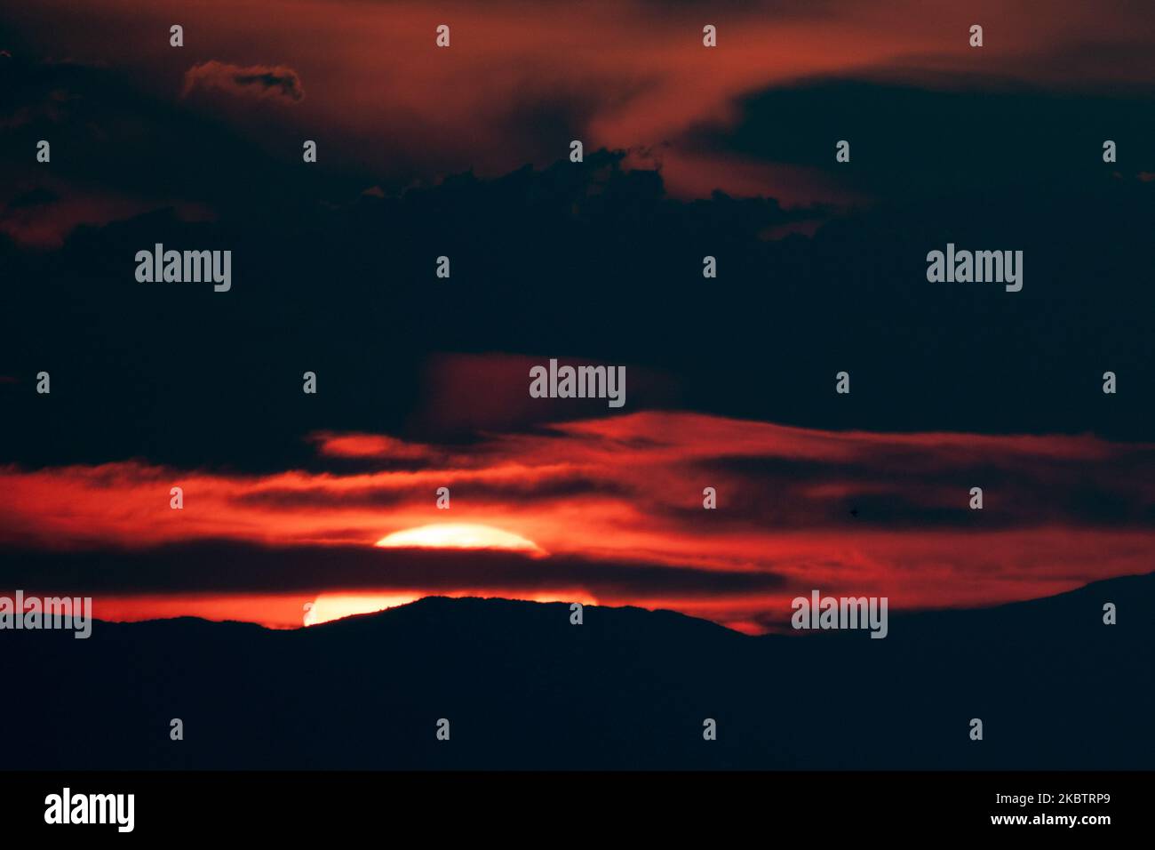 Sunset time at the beach of Paralia Epanomi in Greece on July 16, 2020 ...