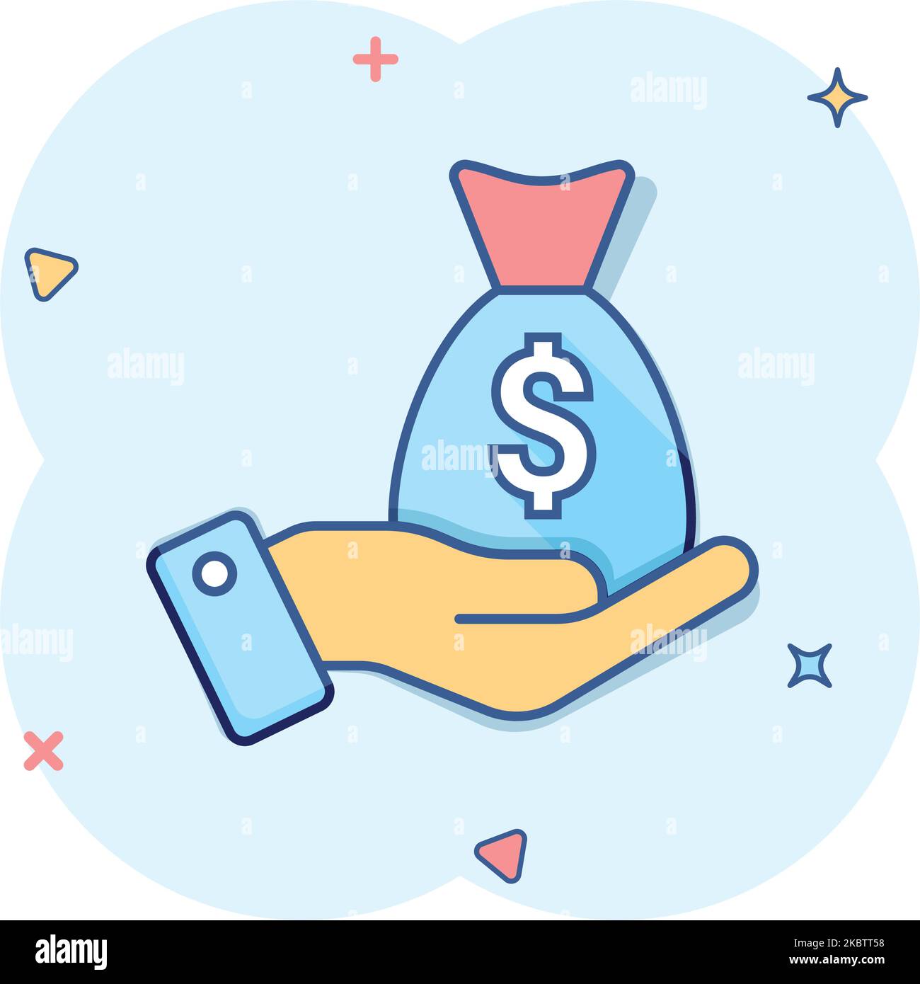 Remuneration icon in comic style. Money in hand cartoon vector ...