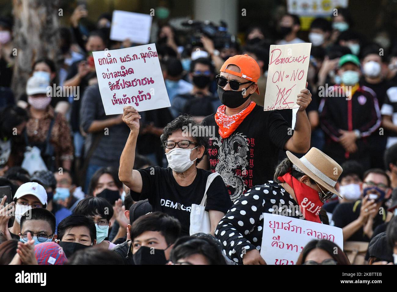 Pro-democracy displaying a placard during protest calling for the Thai ...