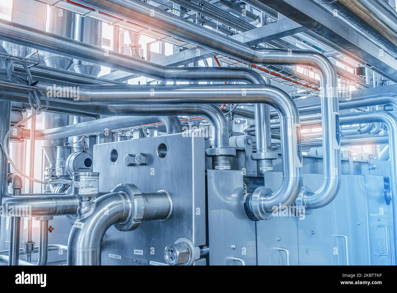 Metal installation from stainless steel pipes. Installation at food ...