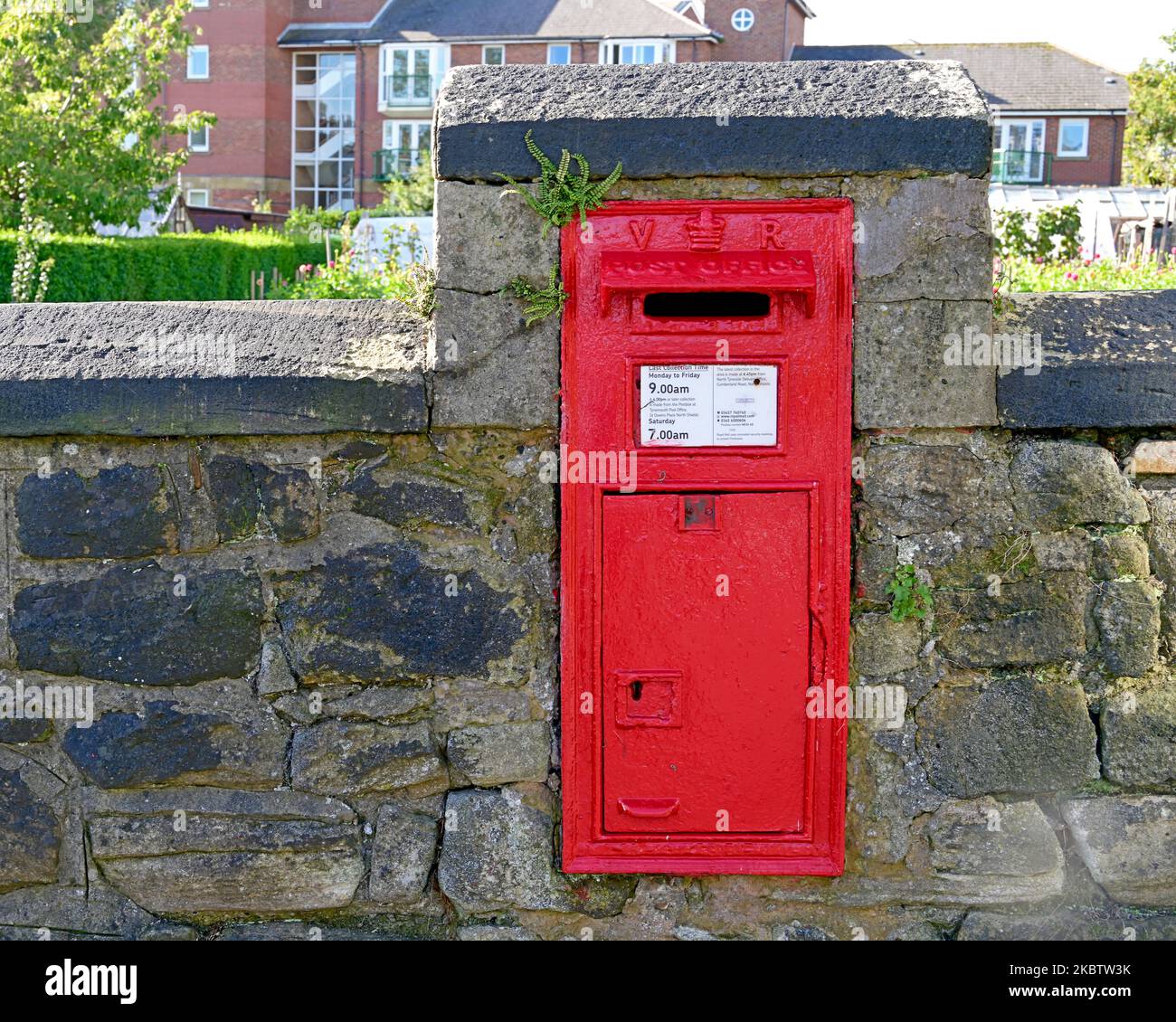 Victorian Post Box set in a stone wall in Tynemouth village Stock Photo ...