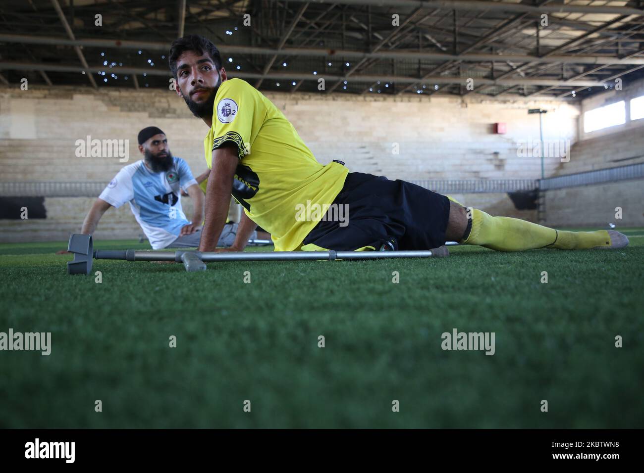 Amputated Syrian youth take part in a soccer training session at a ...