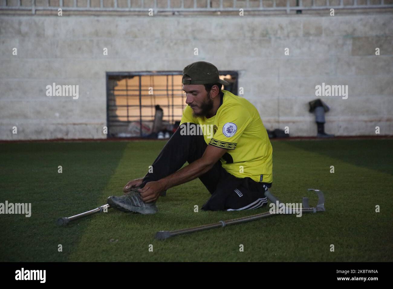 Amputated Syrian youth take part in a soccer training session at a ...
